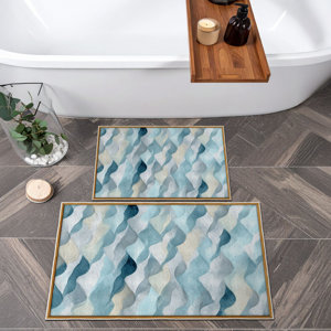 Winston Porter Soft Blue Bathmat Set (2 Pieces) | 100% Polyester, 1.6 x ...