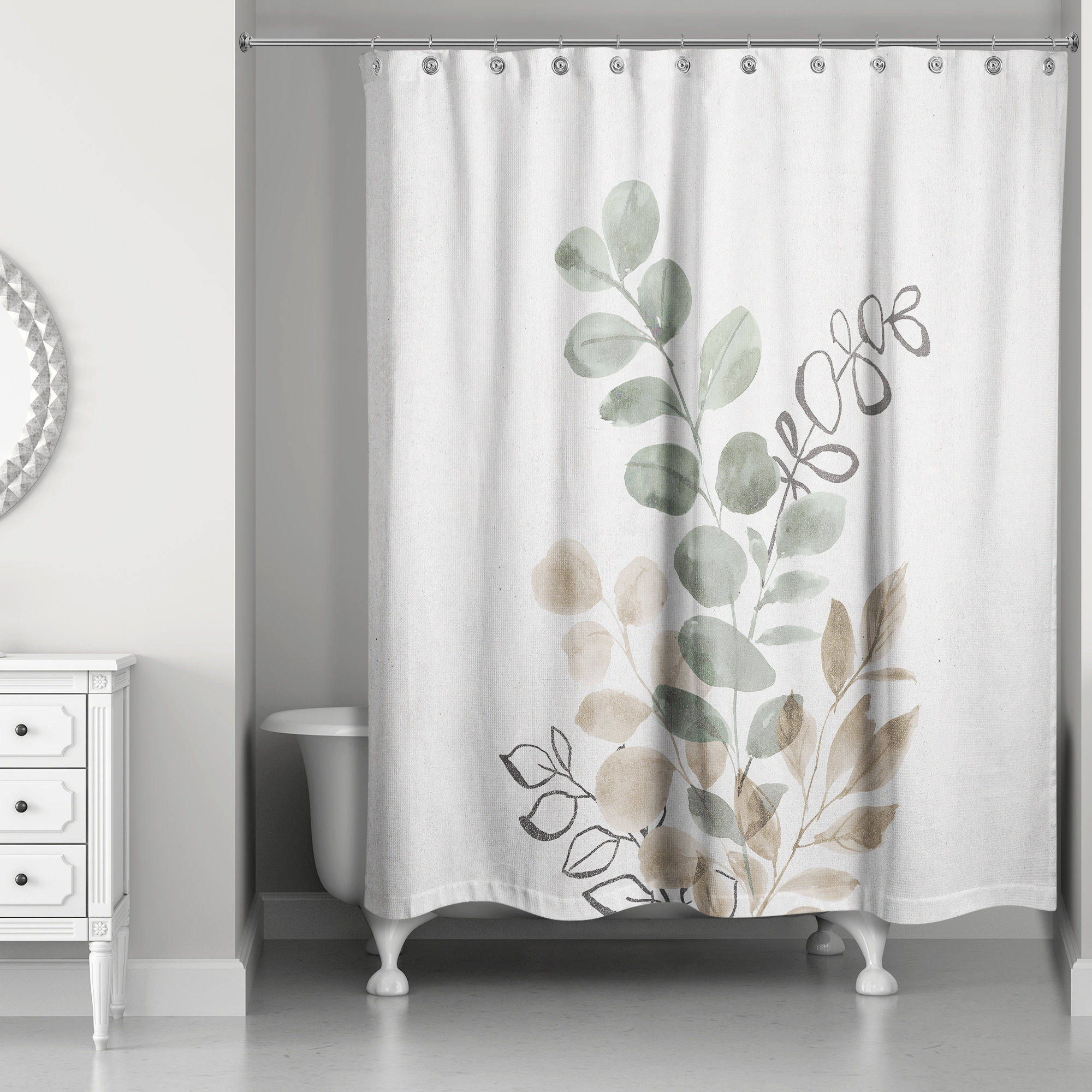 Red Barrel Studio® Sage Tan Leaves Shower Curtain | Wayfair