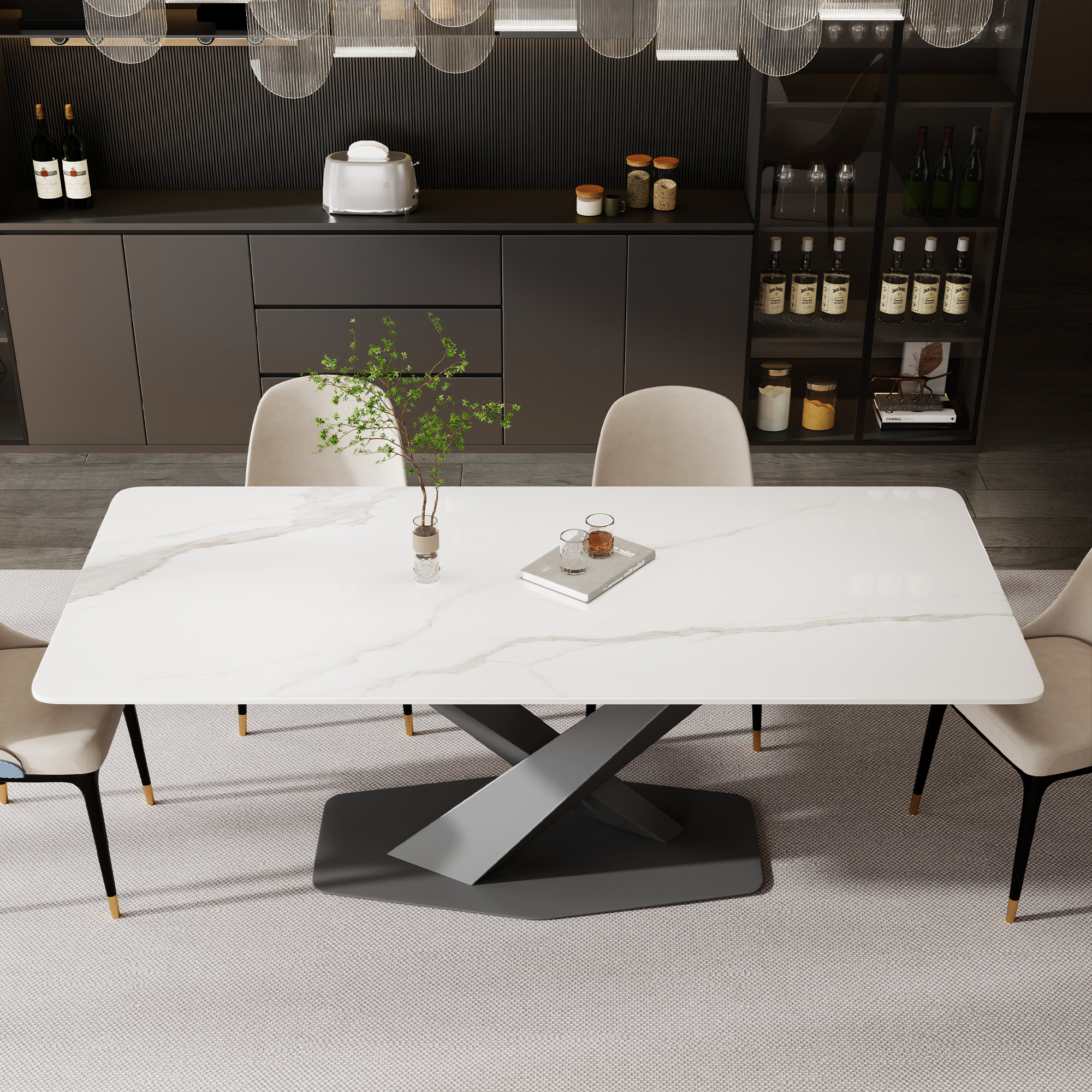 Ivy Bronx Modern Marble Dining Table for 6-8, White Sintered Stone ...