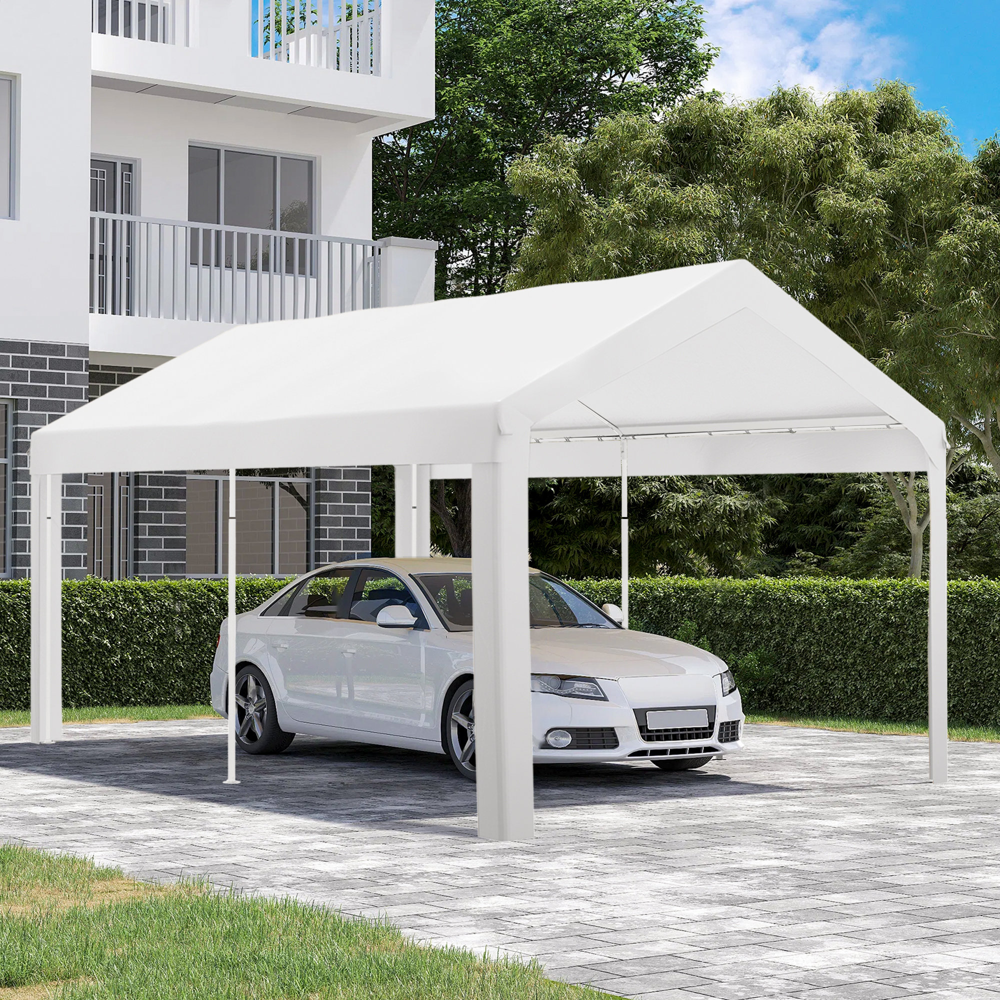 ANGUS GENE INC White Outdoor Carport Replacement Top Canopy Cover,with ...