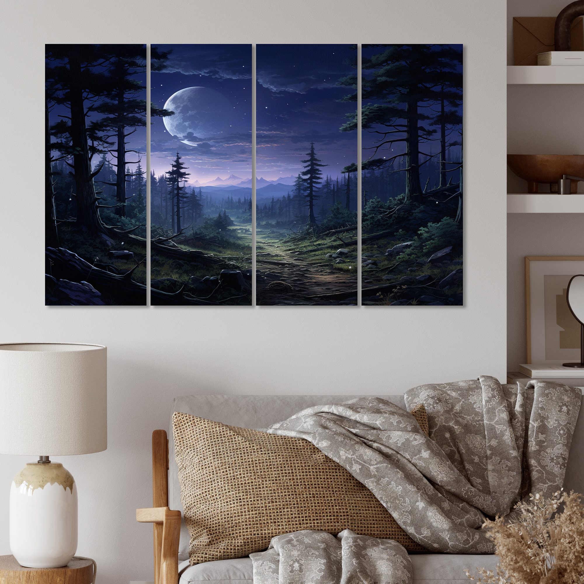 Millwood Pines Pine Tree Moonlit Serenade II On Canvas 4 Pieces Print ...