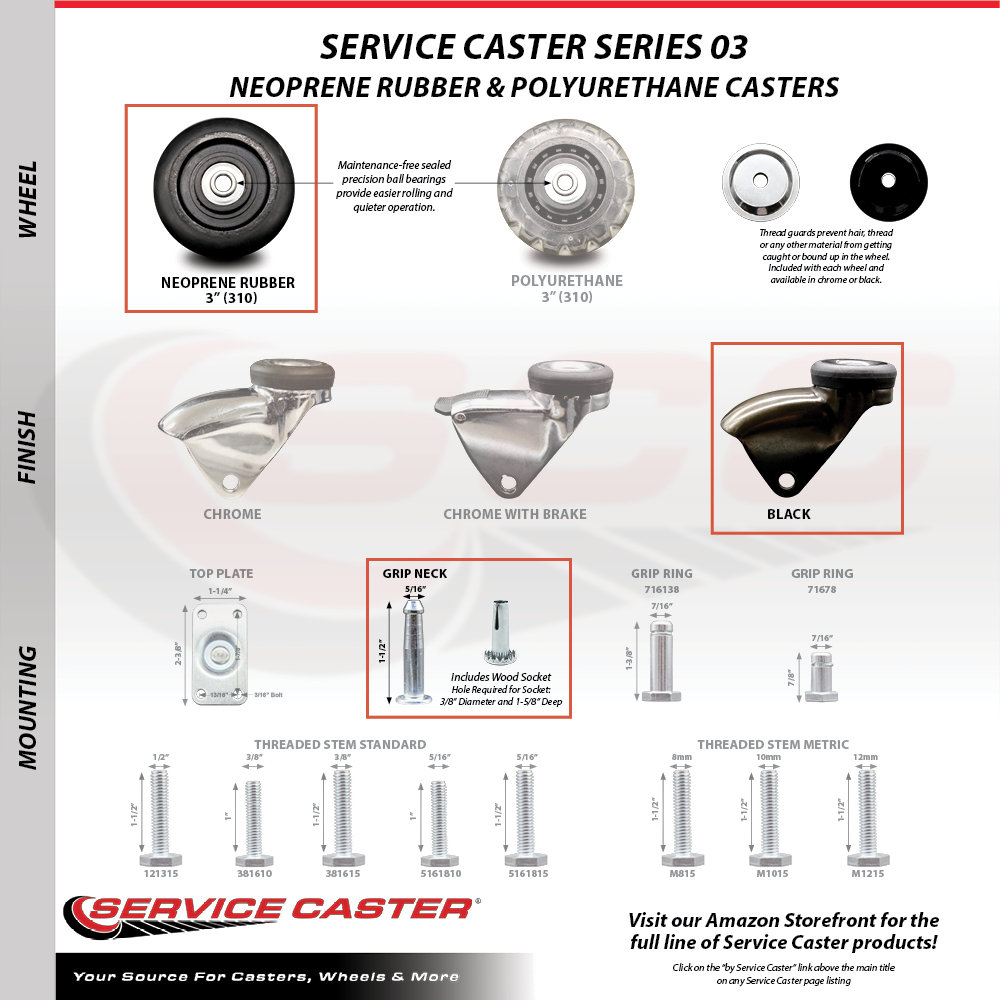 Service Caster Grip Neck Stem Caster | Wayfair