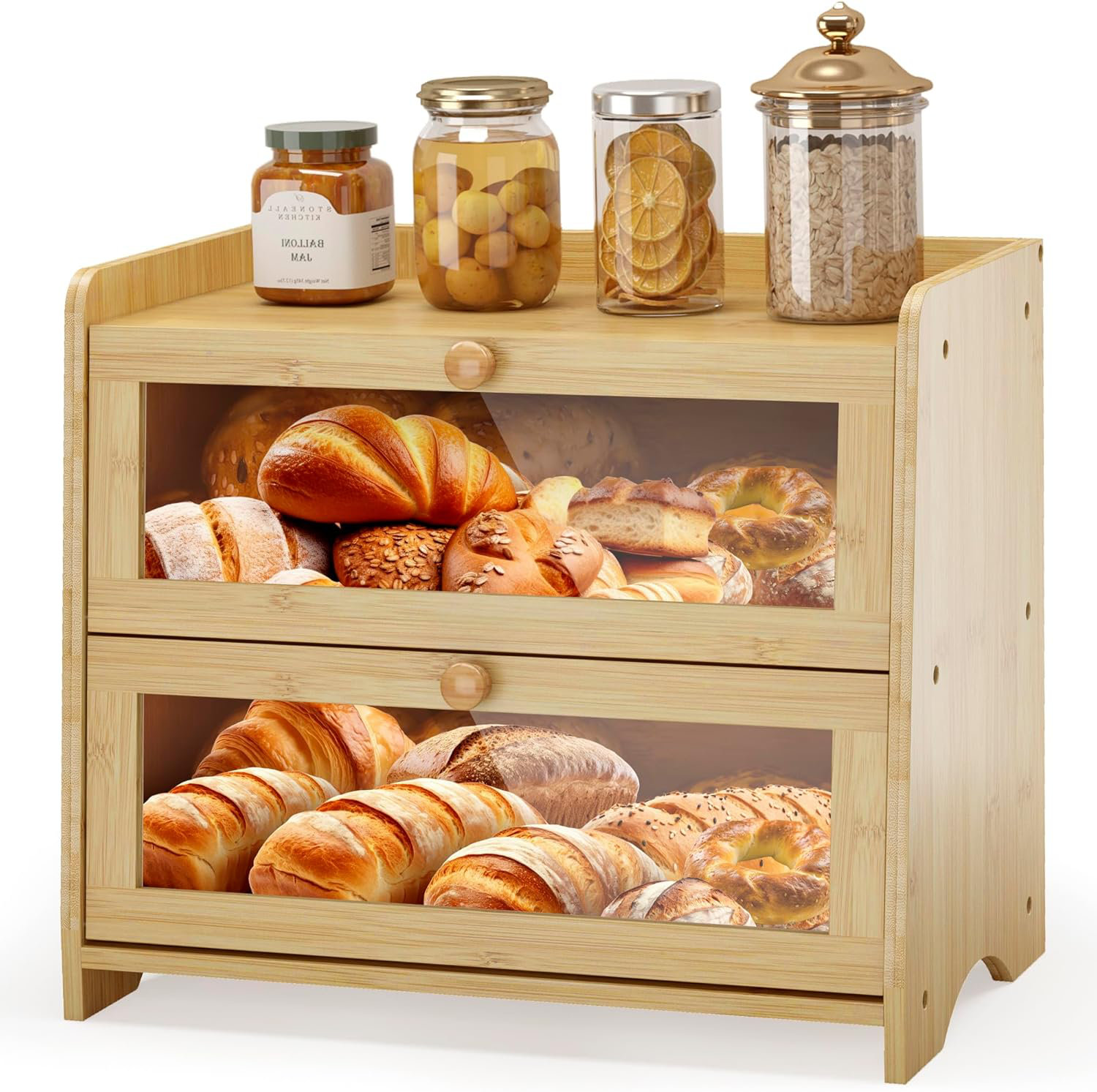 Bayou Breeze Double Layer Bread Box For Kitchen Countertop, Large ...