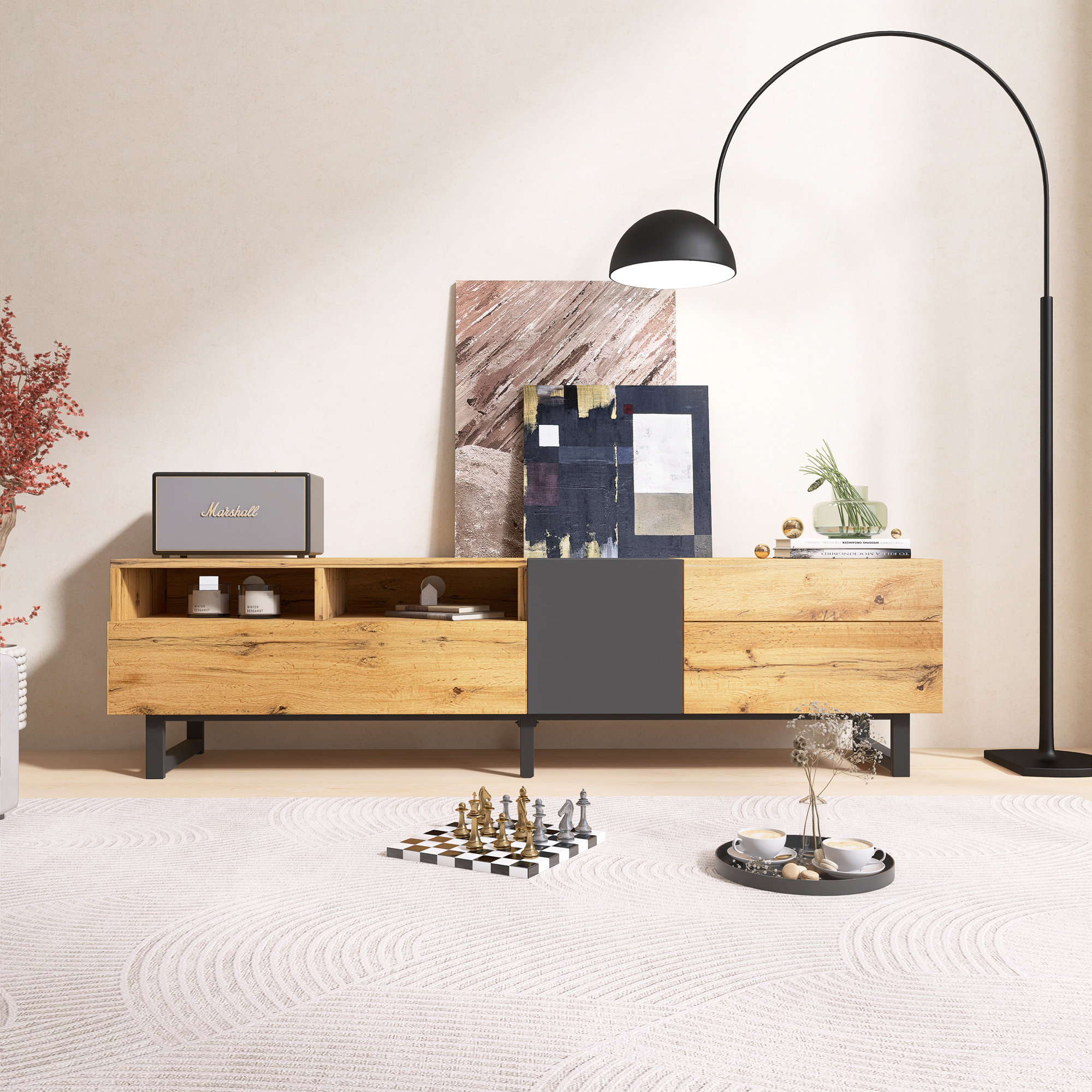 Latitude Run® Black 80'' TV Stand Entertainment Center With Double ...