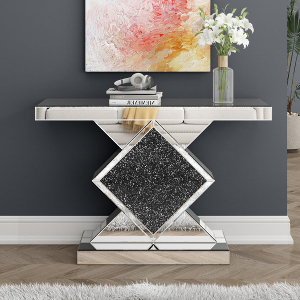 Everly Quinn Amla 47.25" Mirrored Glass Console Table Entryway Living ...