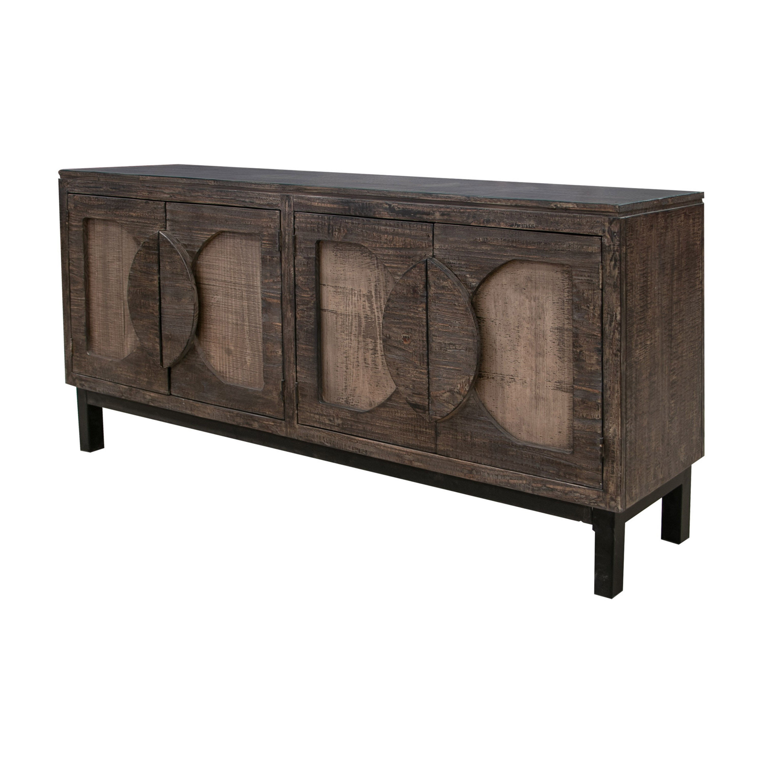 Benjara Aose 69 Inch Sideboard Buffet Console, 4 Doors, Carved Brown ...