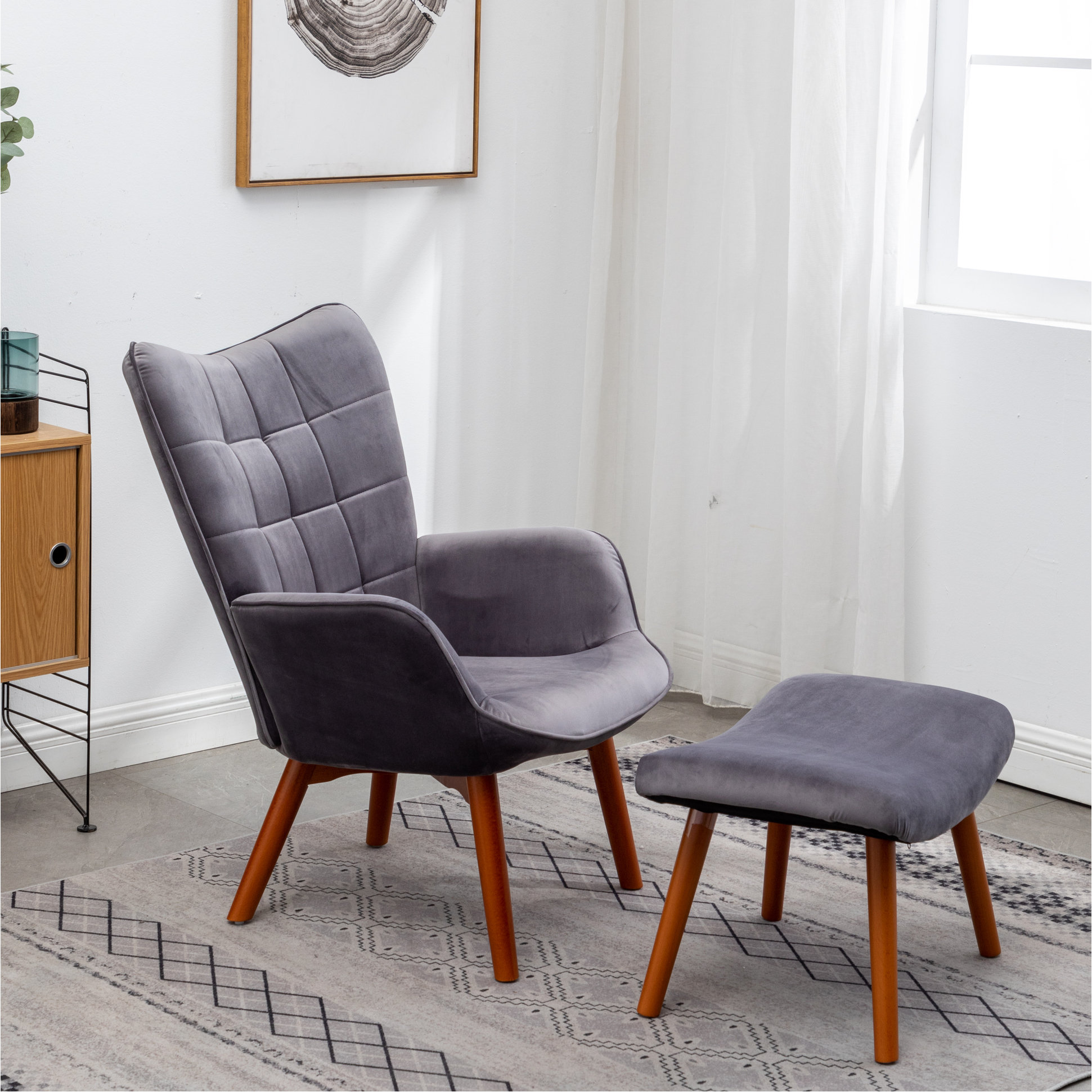 Everly Quinn Contemporary Mauve Velvet Accent Chair With - Fabric ...
