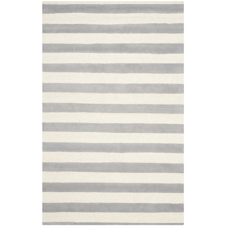 Breakwater Bay Erol Striped Handmade Tufted Wool Gray/Ivory Area Rug ...