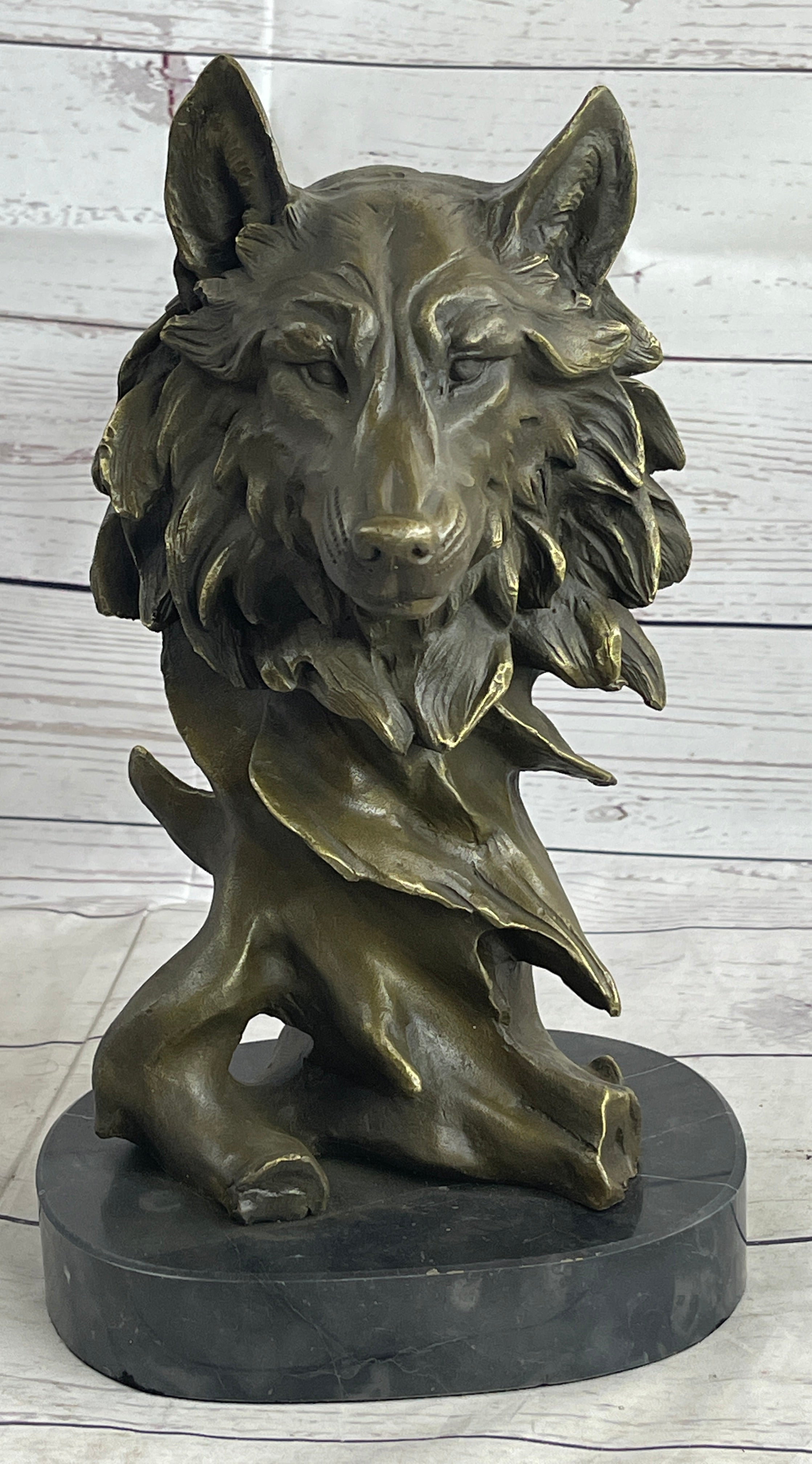 Dakota Fields Abstract Bronze Wolf Head Bust Statue Sculpture Signed ...