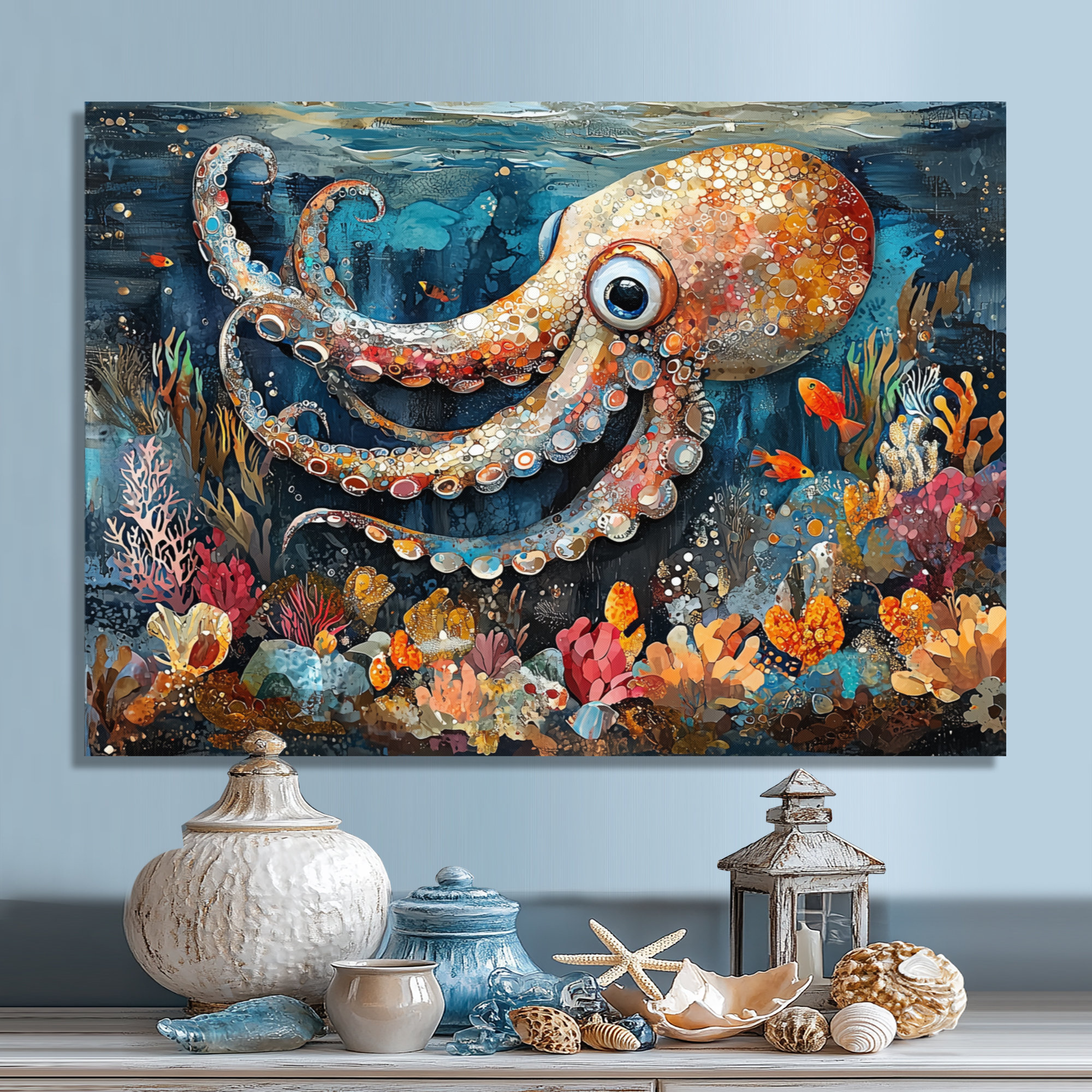 Highland Dunes Auree Abstract Squid In Coral Colorful Collages III ...