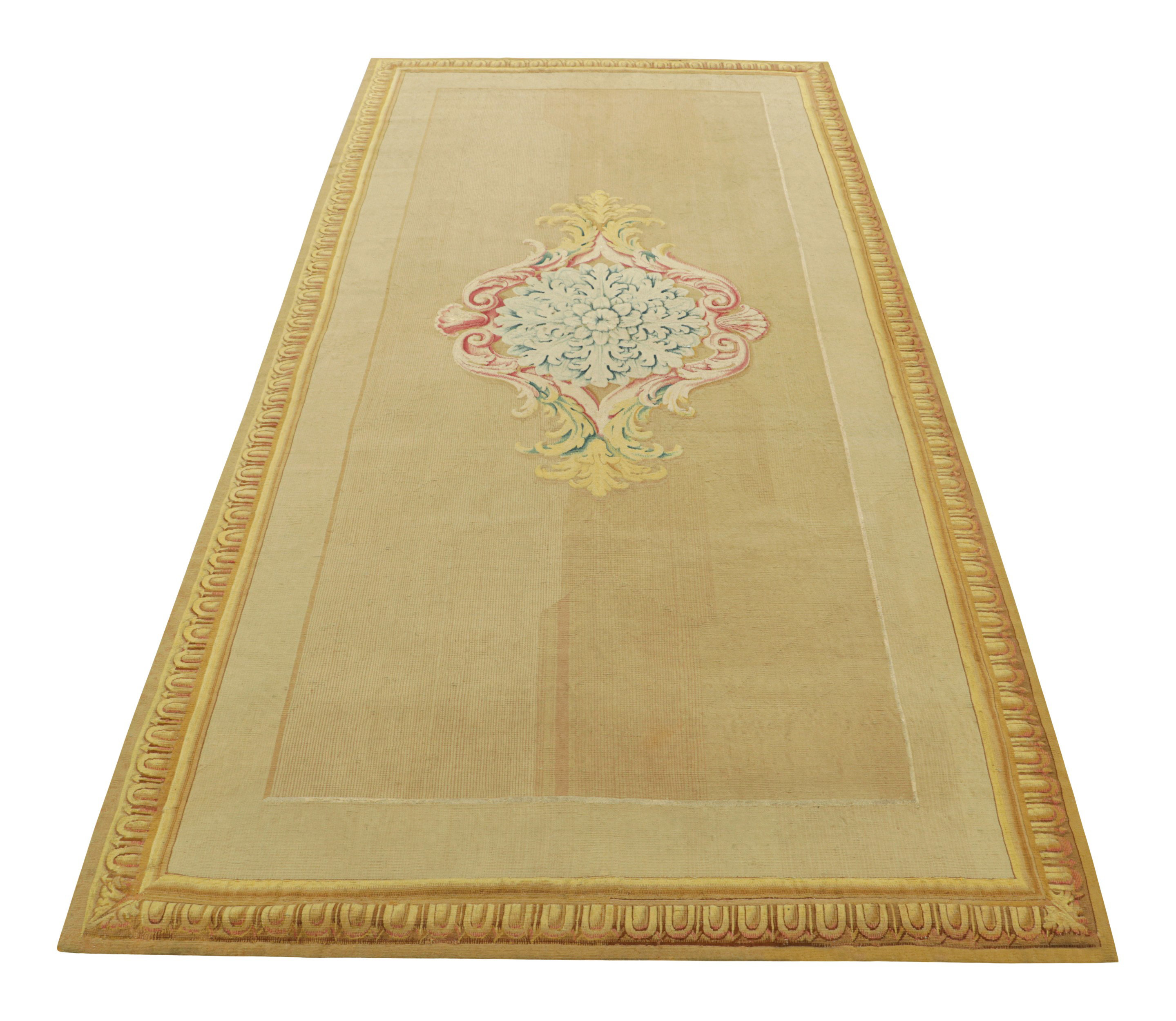 Rug & Kilim Antique Aubusson Runner Rug Pair In Gold With Floral ...