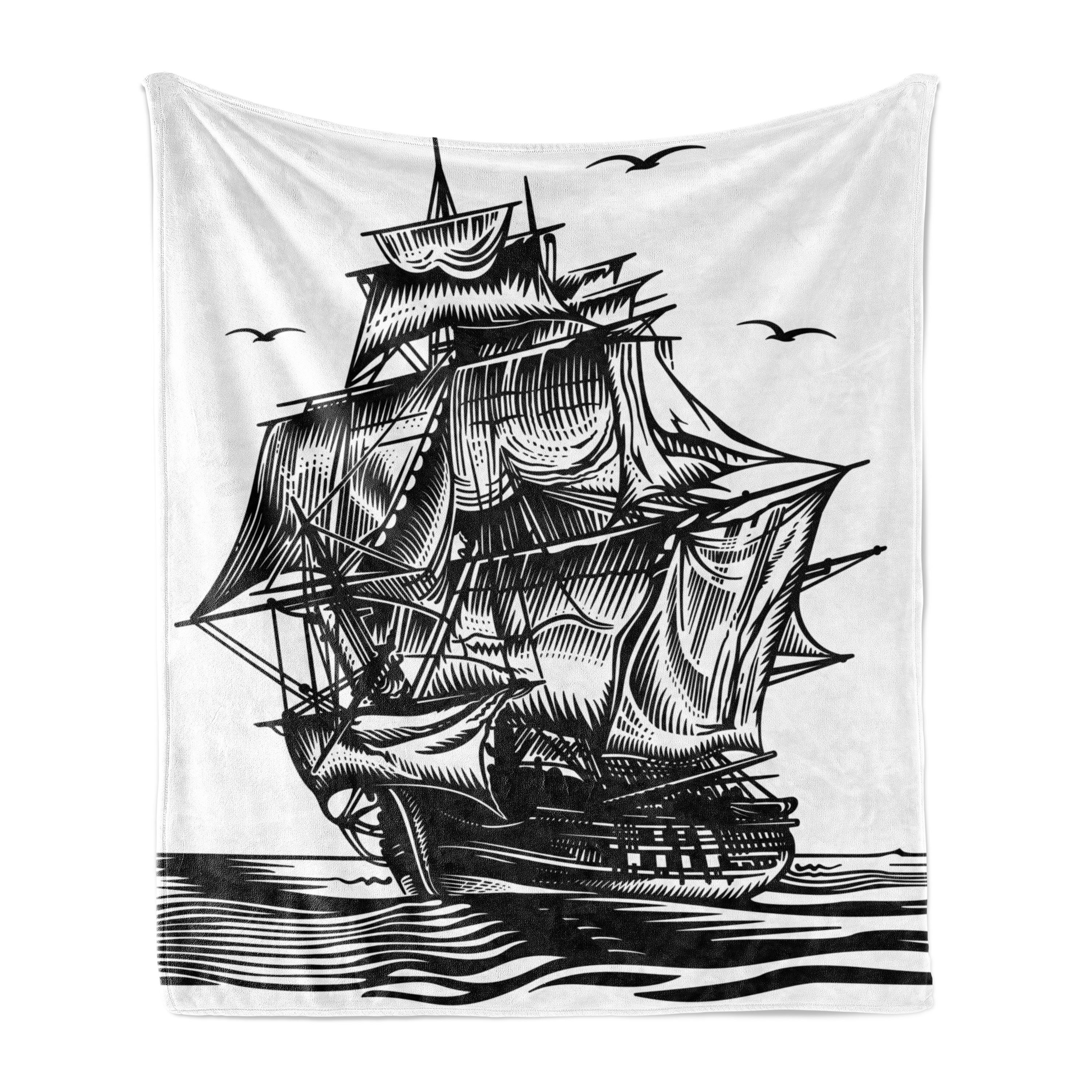 Ambesonne Pirate Ship Fleece Throw Blanket Nautical Line Art 60"x80 ...