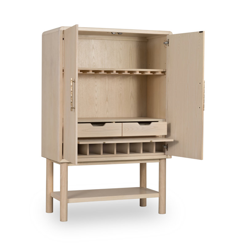 Joss & Main Cardenas Two Door Ash Wood Bar Cabinet In White Sand | Joss ...