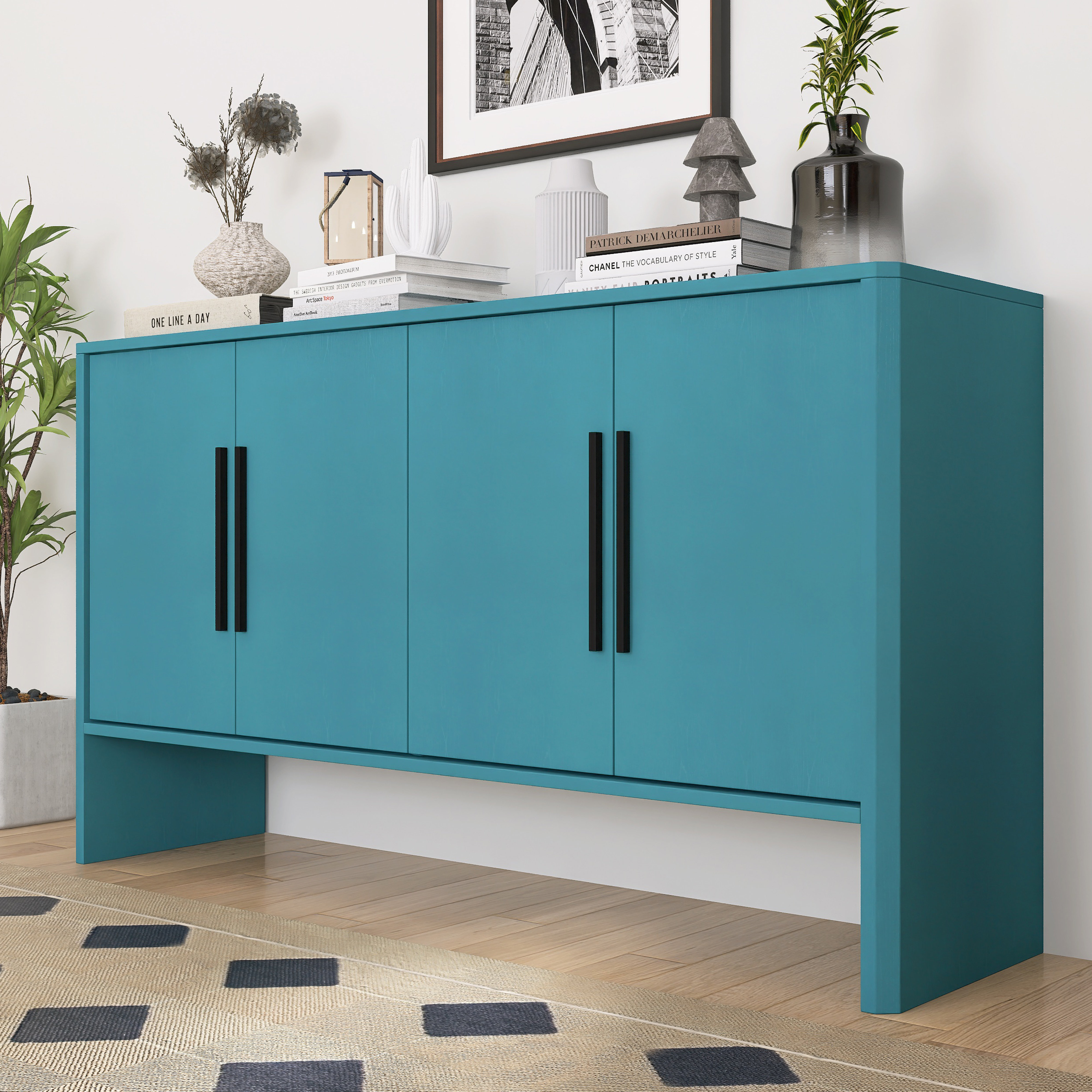 Hokku Designs 4-Door Large Storage Retro Sideboard With Adjustable ...