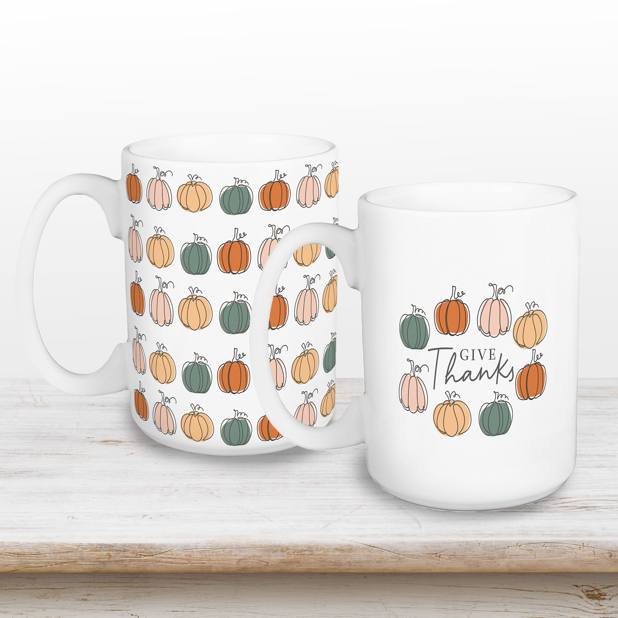August Grove® Give Thanks Pumpkins Set of 2 Coffee Mugs | Wayfair