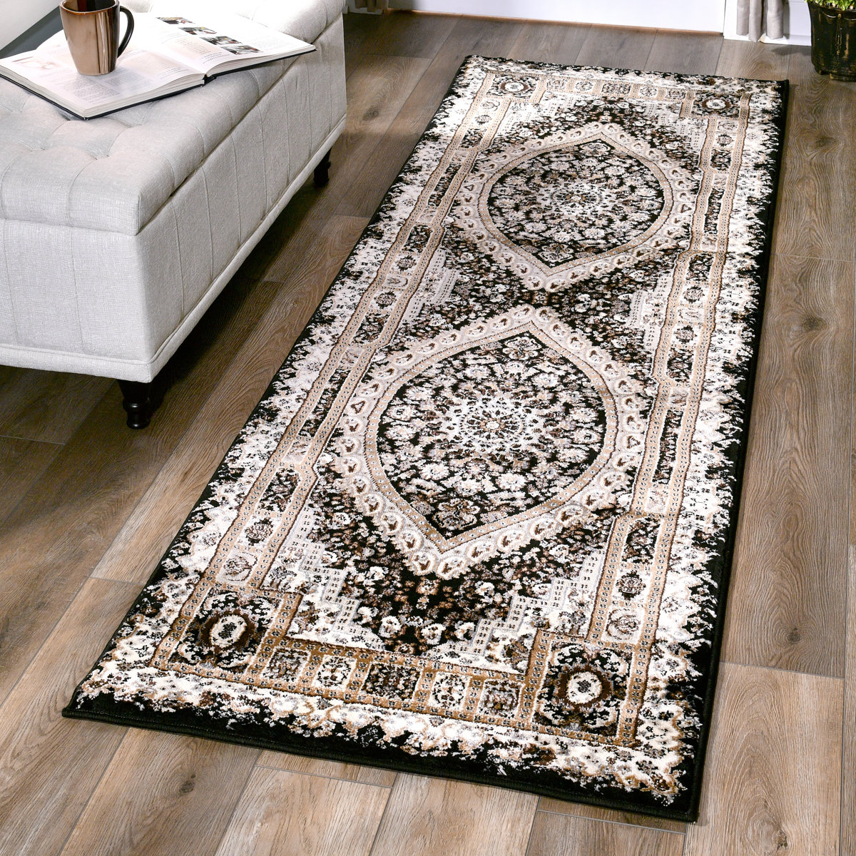 Fleur De Lis Living Devansh Power Loom Black/Cream Rug | Wayfair