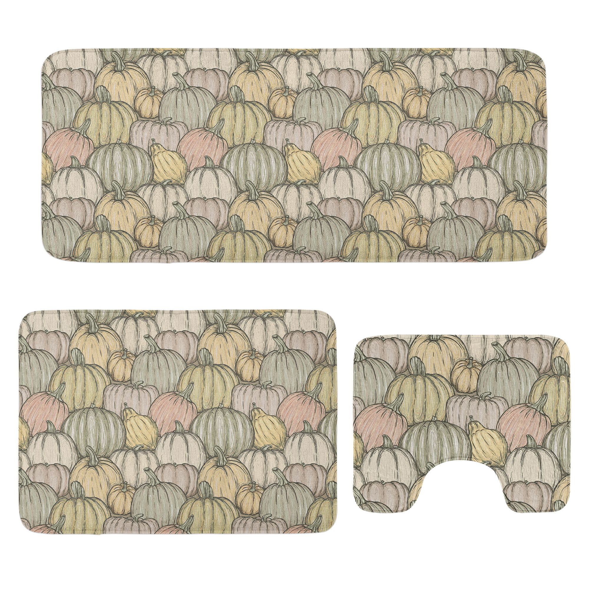 Dakota Fields Pumpkin Bathroom Rug Set 3 Pieces U-Shape & Rectangle ...