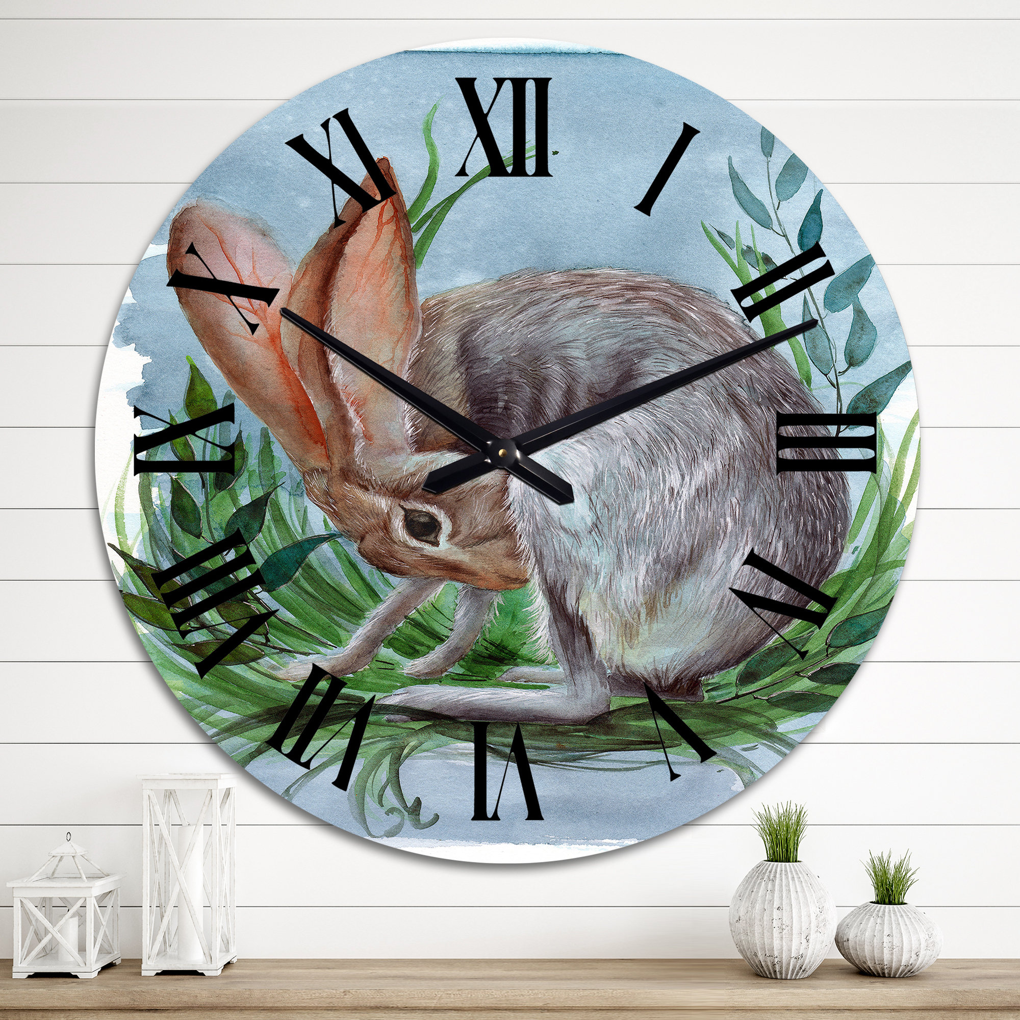 East Urban Home Gray Hare with Long Pink Ears - Traditional Wall Clock ...