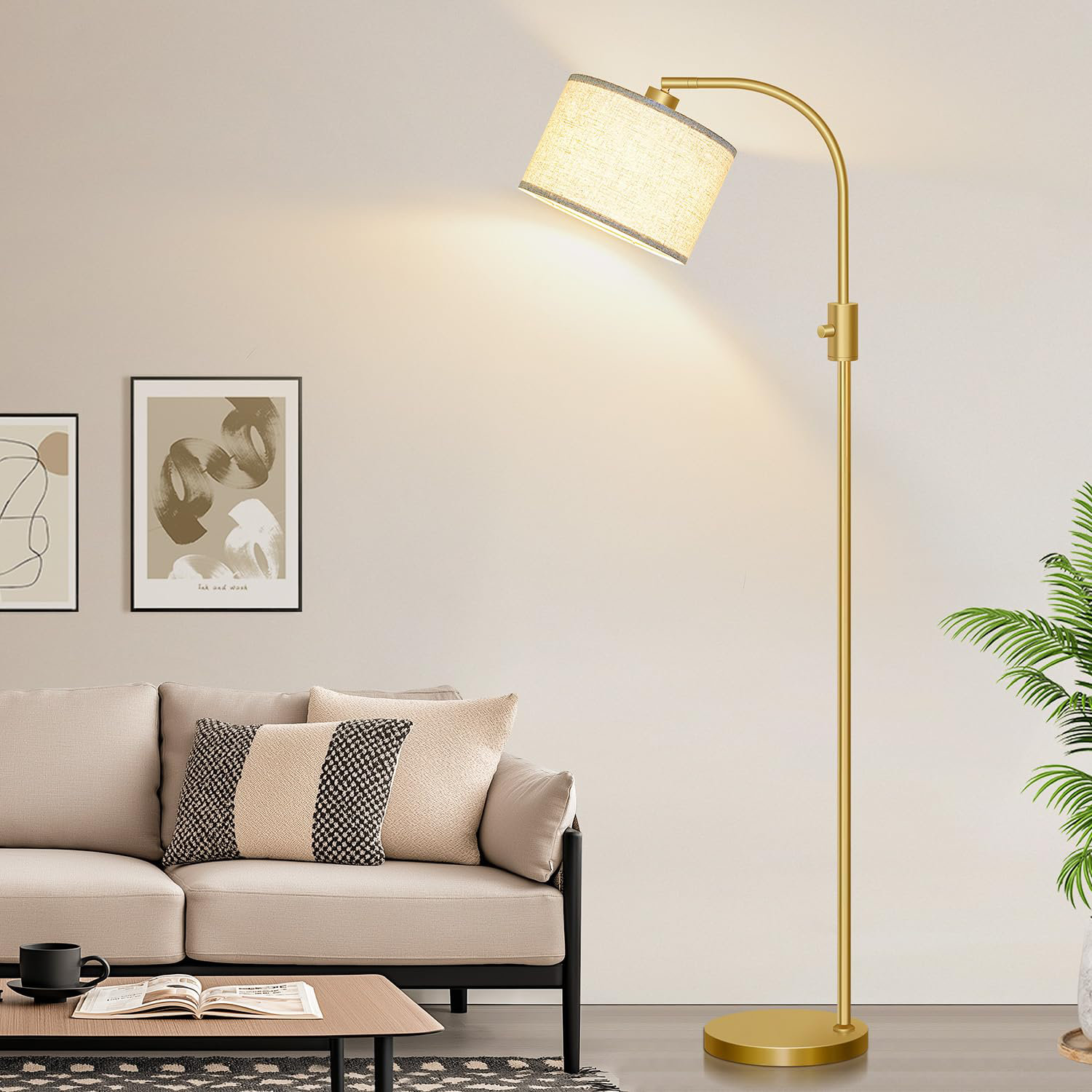 Mercer41 Dimmable Gold Floor Lamp, 1200 Lumens LED Bulb Included, Arc ...