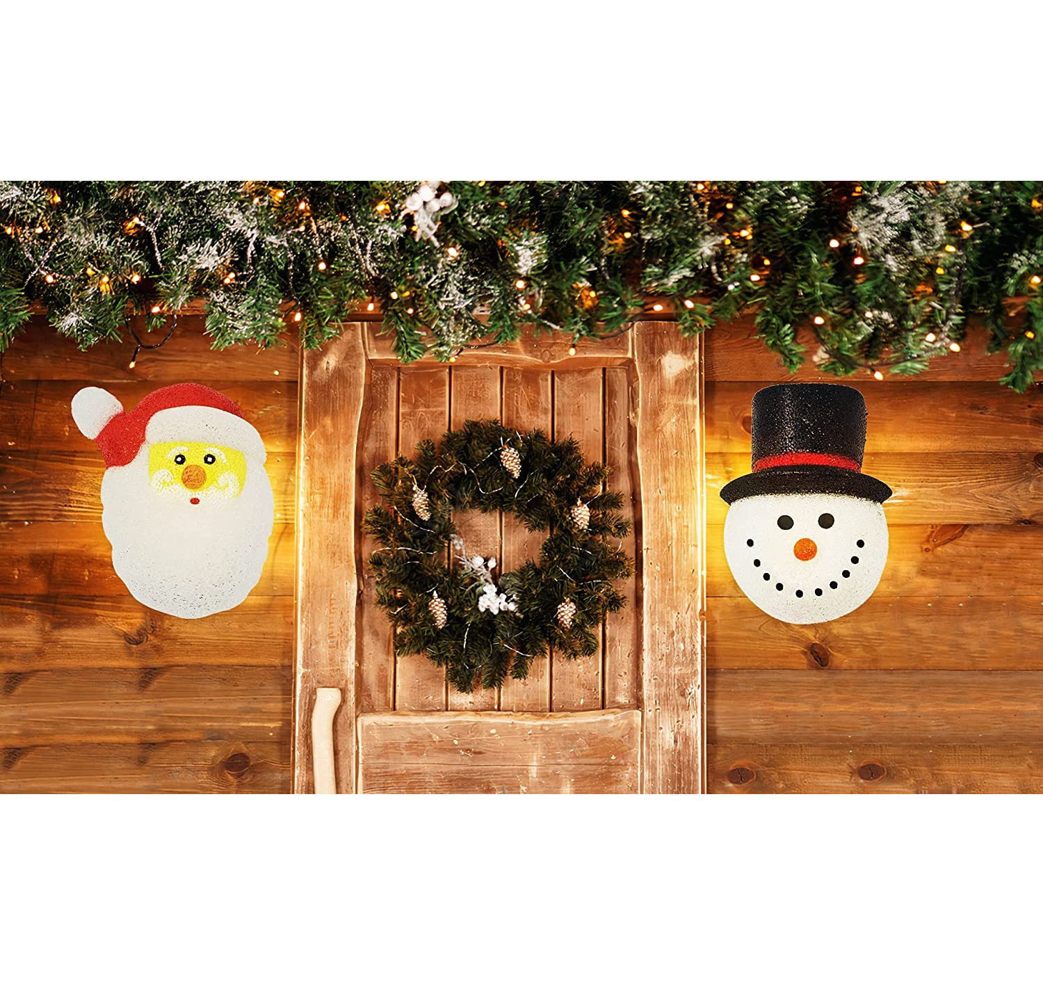 The Holiday Aisle® 2 Piece Santa and Snowman Porch Lighted Display Set ...