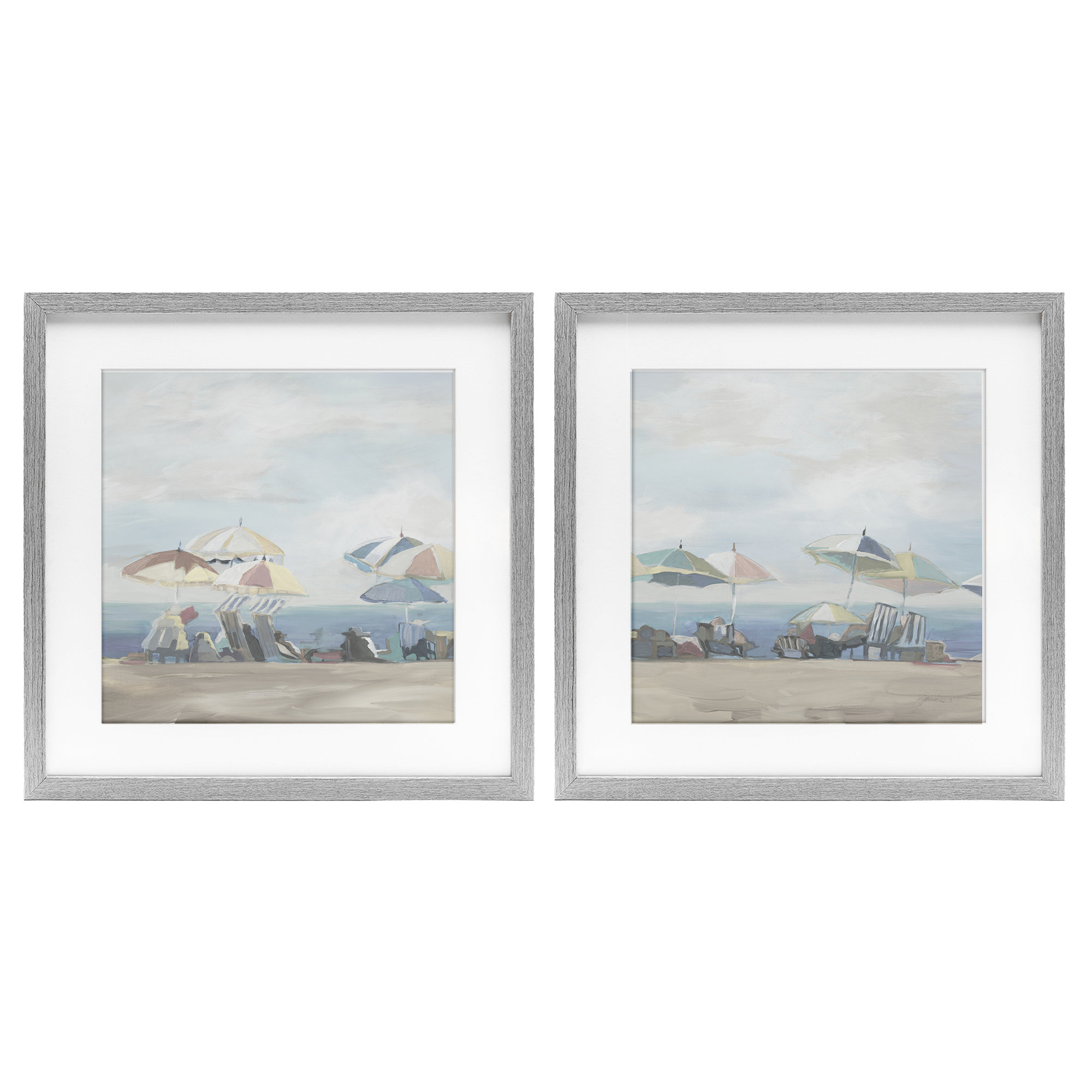Dovecove Pale Beach Day Umbrellas 2pc Framed Print Under Glass Set ...