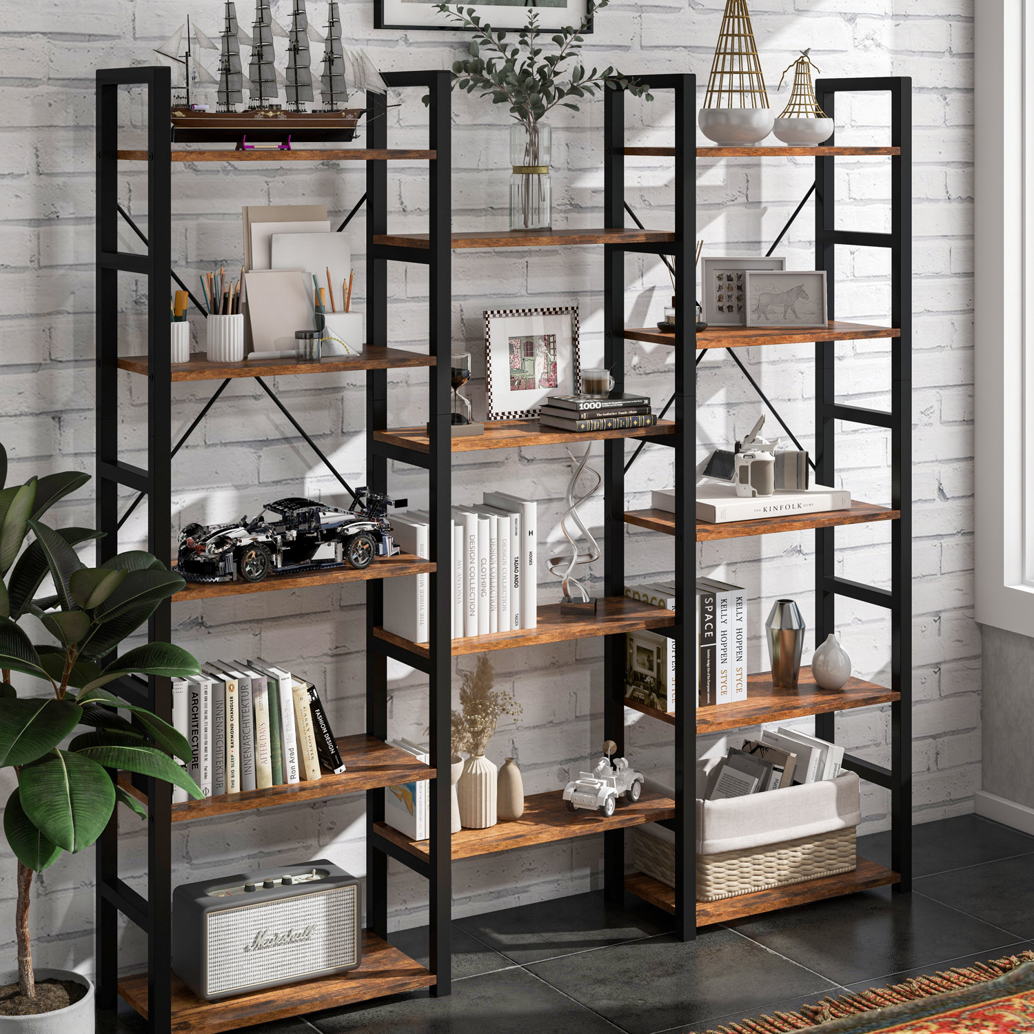 17 Stories Johnclif Steel Etagere Library Bookcase & Reviews | Wayfair