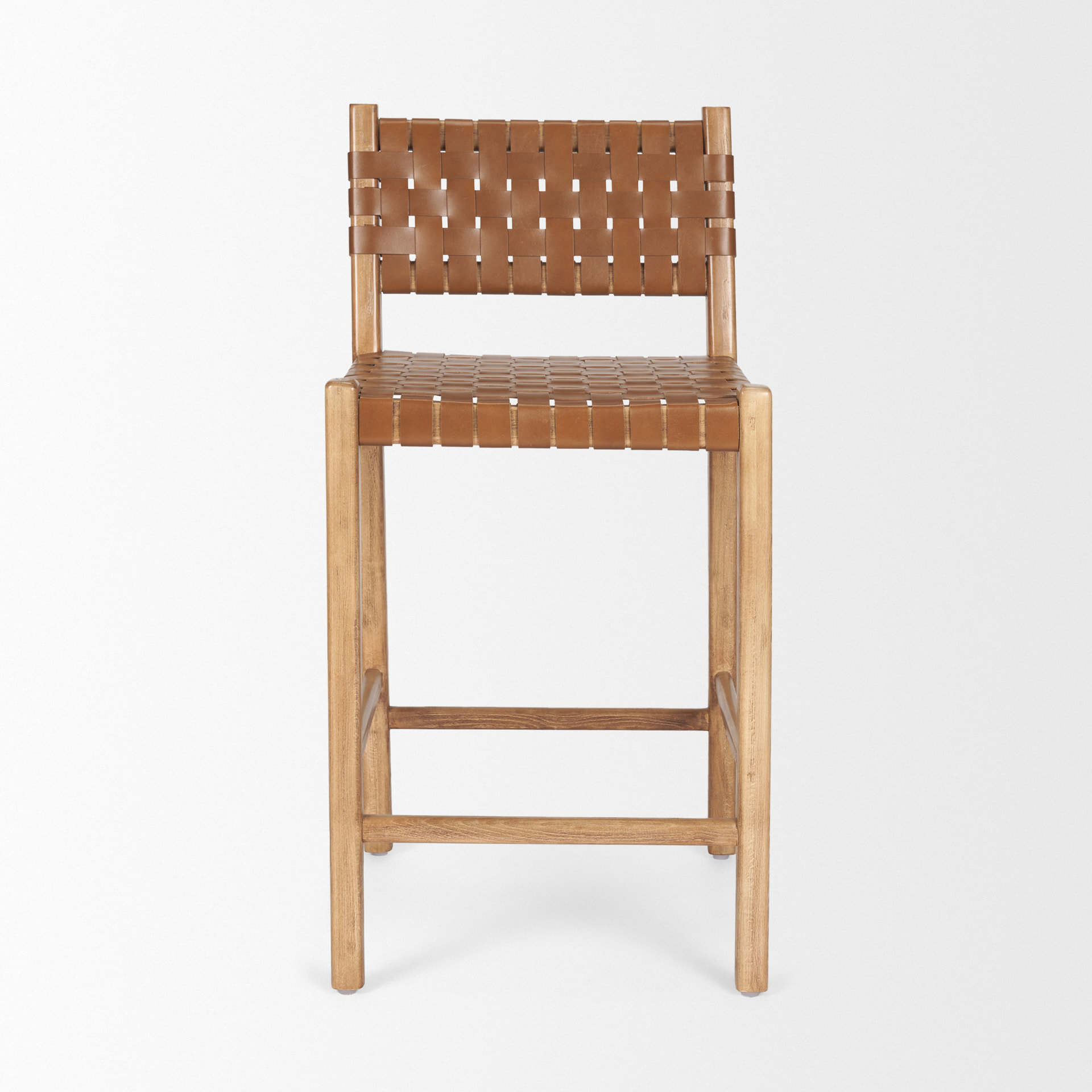 Hokku Designs Ursulina Brown Wood W/ Woven Brown Leather Counter Stool ...