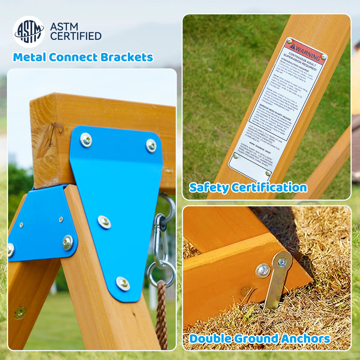 SuniBoxi Kids Swing Sets: Wooden Playground, 2 Swings, Trapeze, DIY Kit ...