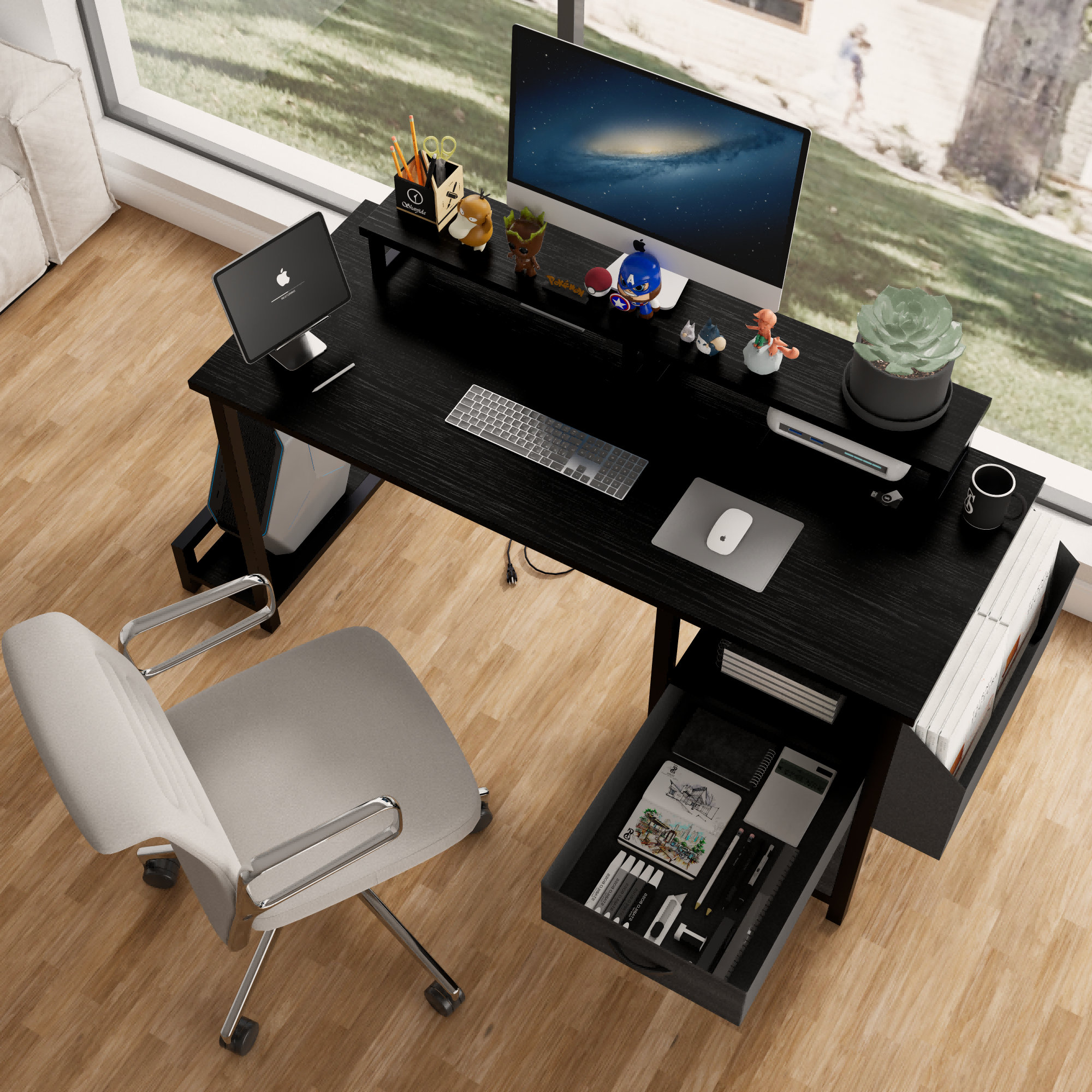 Ebern Designs Versatile 47.3" Computer Desk With Power Outlet, Monitor ...