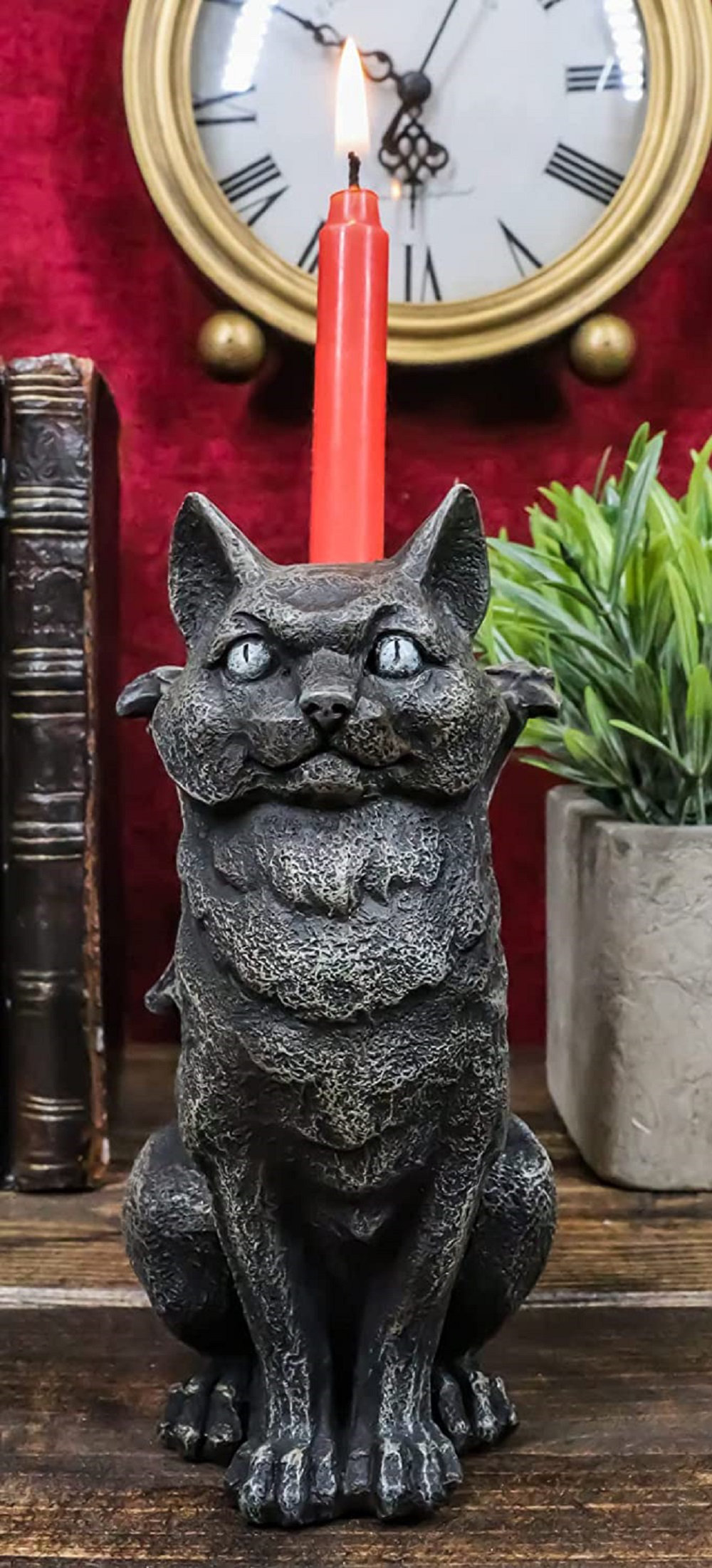 Trinx Stoic Guardian Feline Winged Cat Gargoyle Gothic Candle Holder ...
