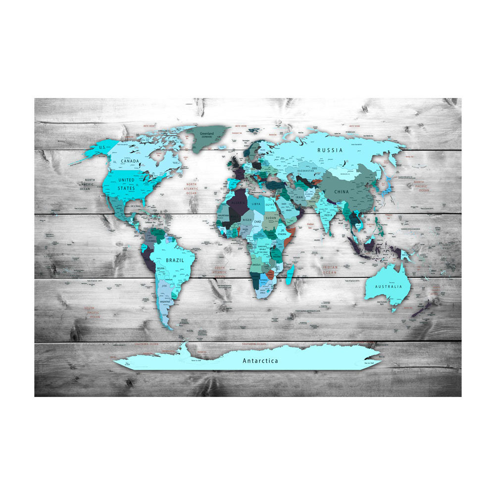 East Urban Home World Map Blue Continents Wall Mural | Wayfair