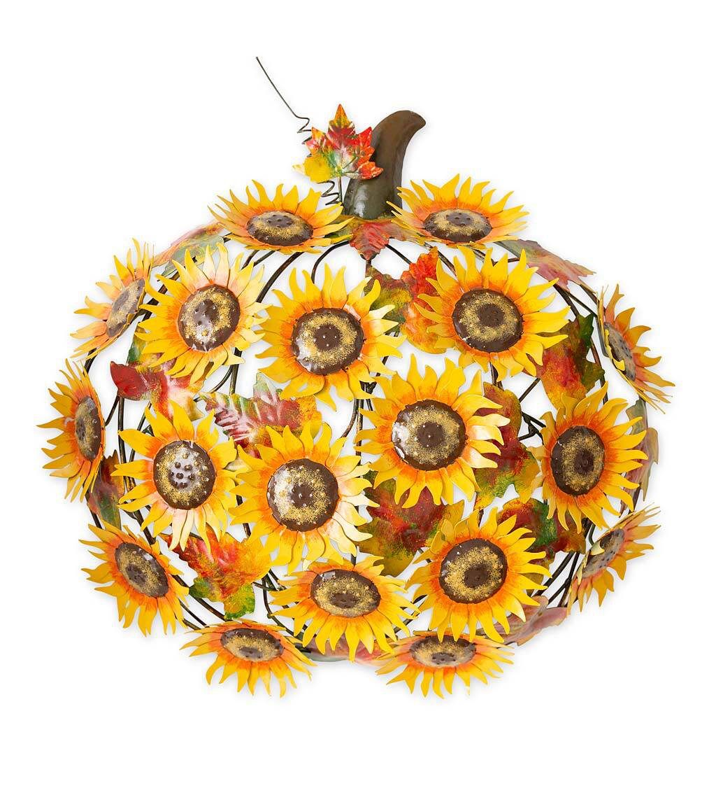 Wind & Weather Pumpkin Metal Wall Art With Sunflowers And Fall Leaves ...