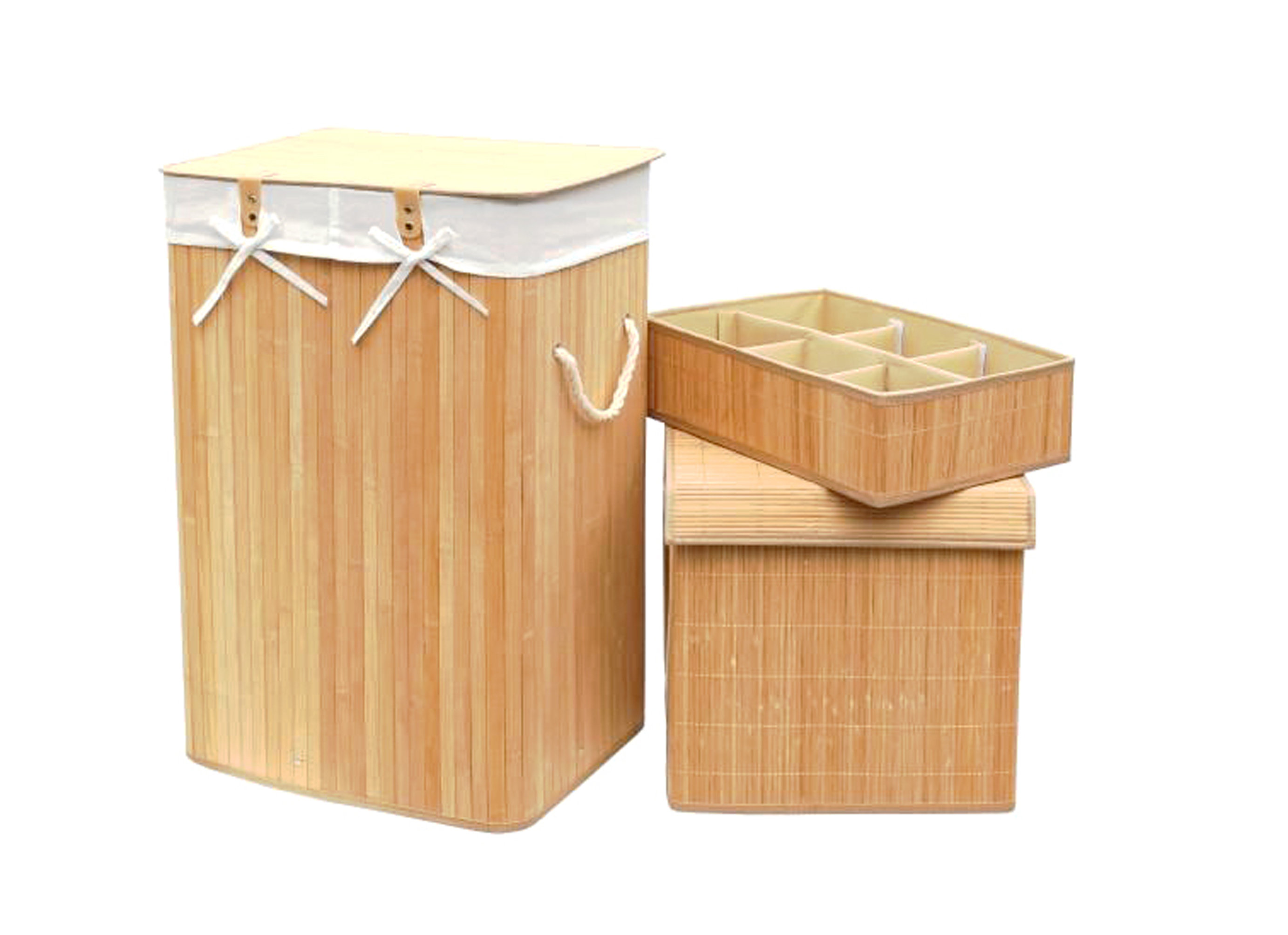 Rebrilliant 3 Pieces Laundry Hampers Bamboo Square Wicker Clothes Bin ...