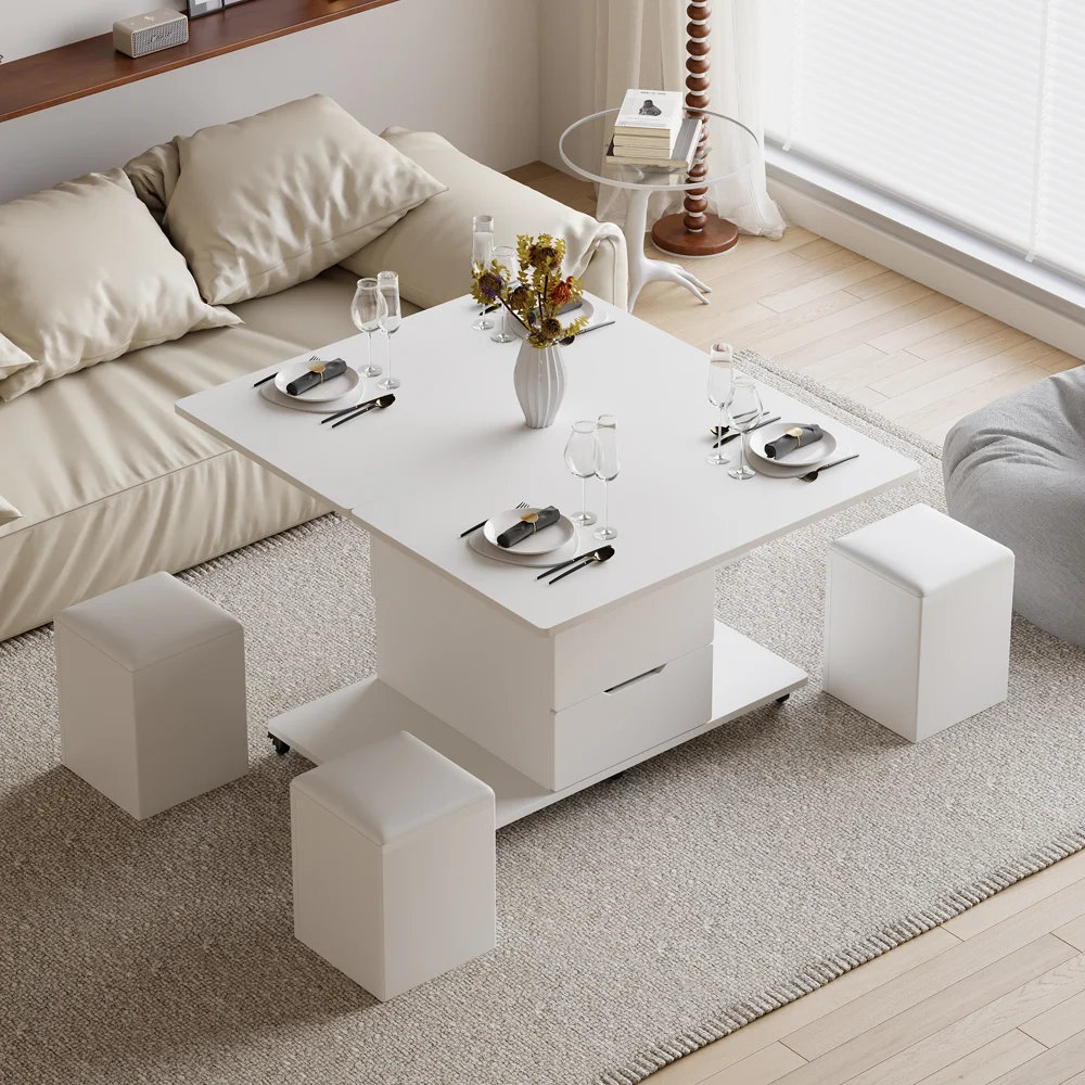 Wade Logan® Cammi Modern White Lift Top Coffee Table 4 in 1 with ...