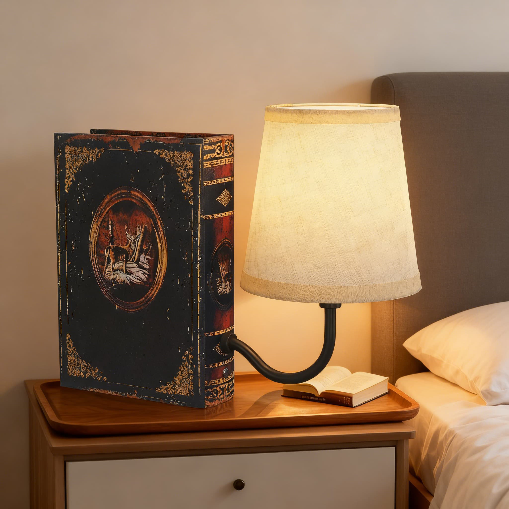 Everly Quinn Rechargeable Bookshelf Lamp With Linen Shade, Cordless ...