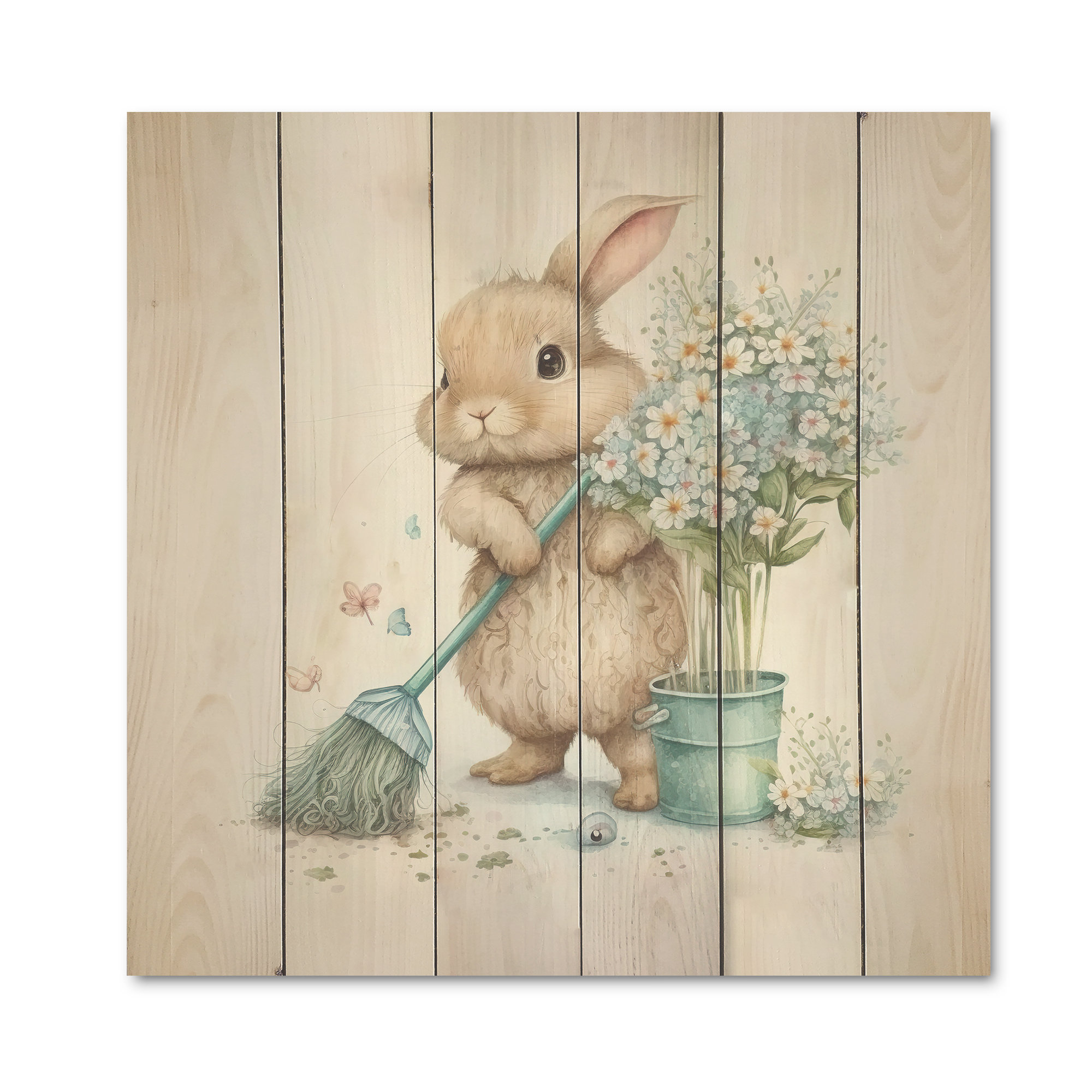 Zoomie Kids Patty Bunny Cleaning Bathroom I - Unframed Print on Wood ...