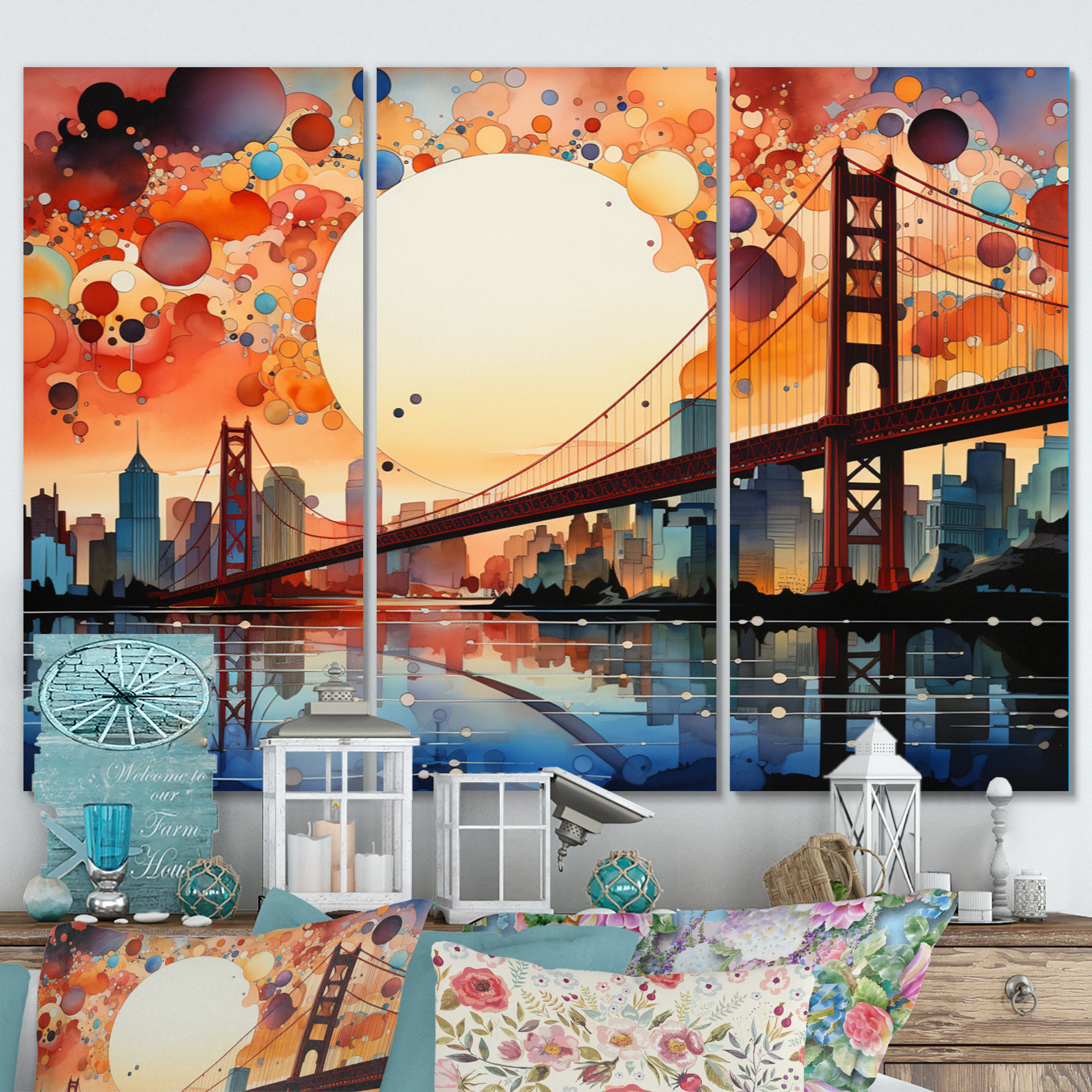 Winston Porter Orange Bridge Gateway Pointillism I - Architecture Wall ...