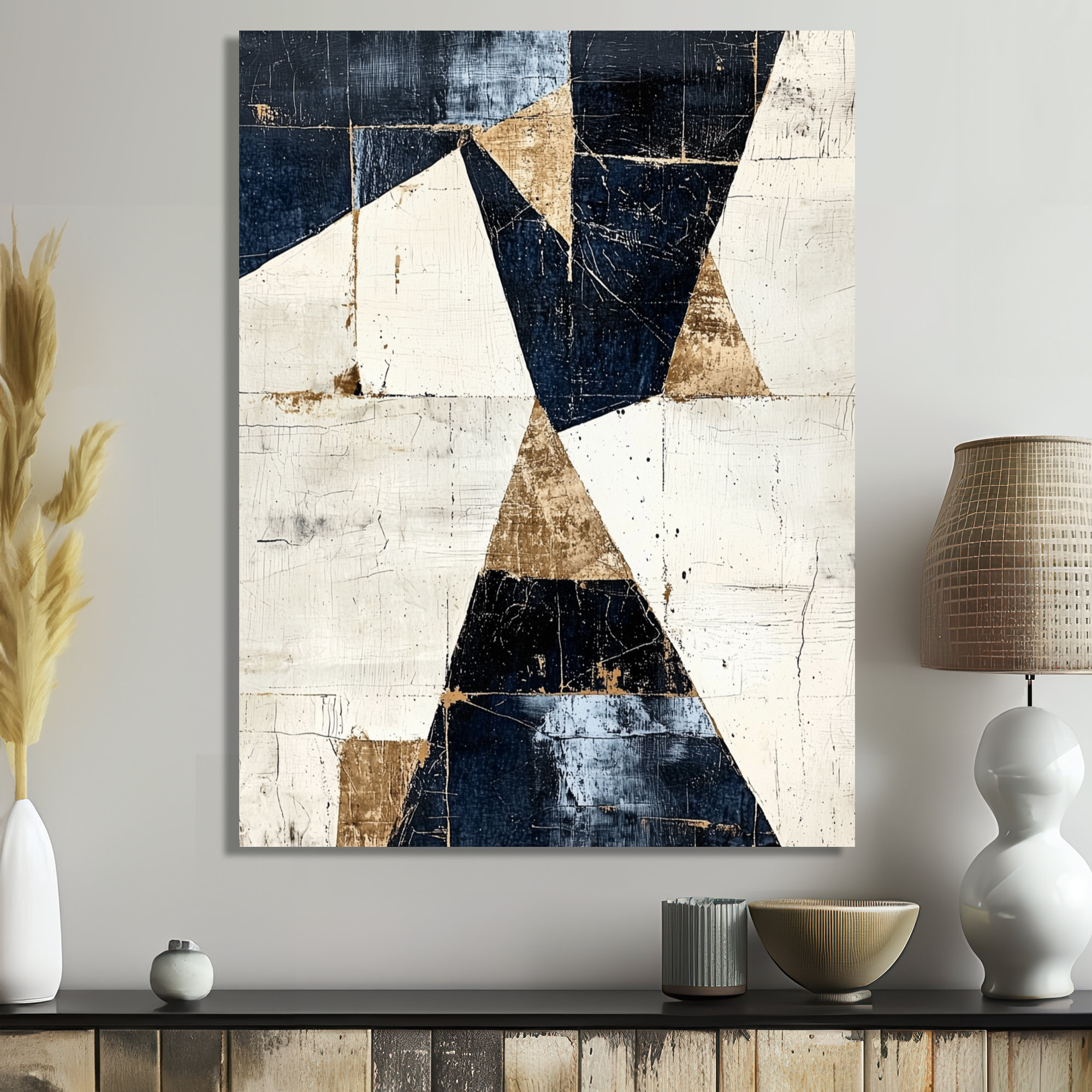 Ophelia & Co. Minimalist Beige And Blue Cubism Balance II - Abstract ...