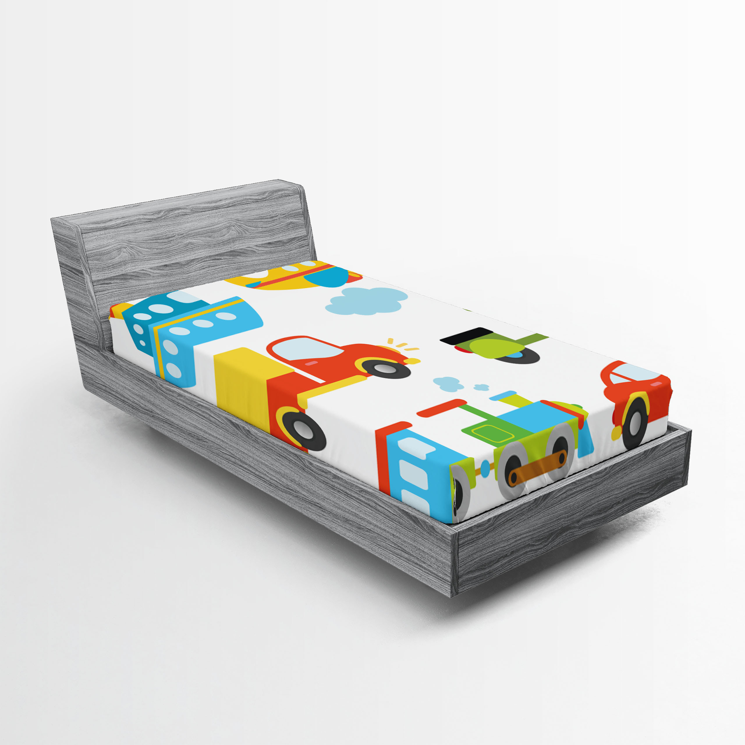 Ambesonne Cartoon Fitted Sheet 2-Pack Transportation Theme Twin ...