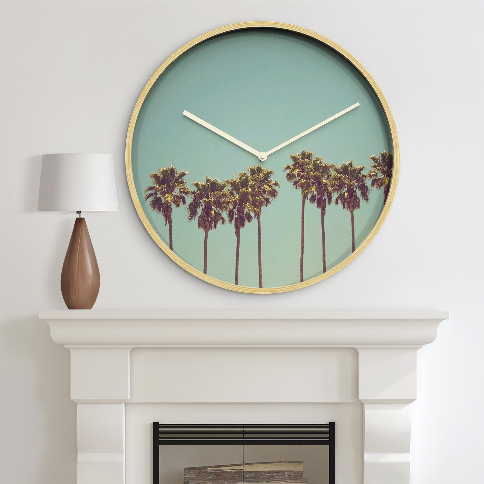 SIGNLEADER Beach Palm Tree Clock Decor Wooden Large Wall Clock Living ...