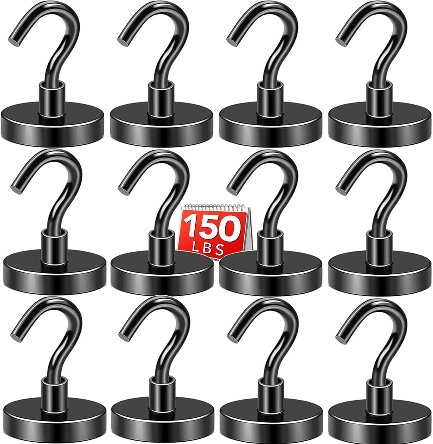 WFX Utility™ Black Magnetic Hooks, 150 LB Heavy Duty Strong Magnets ...
