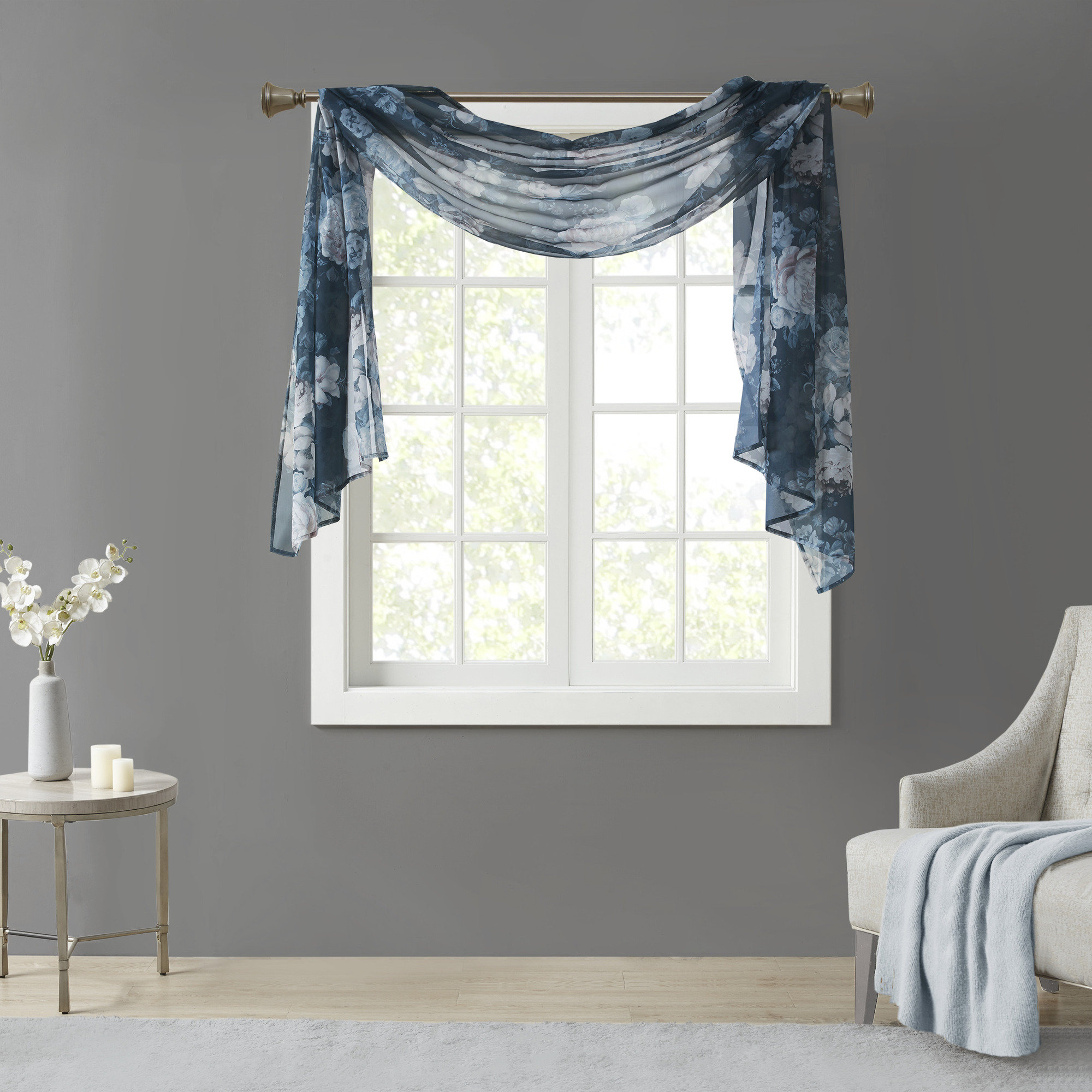 Madison Park Simone Printed Floral Sheer Window Scarf & Reviews | Wayfair