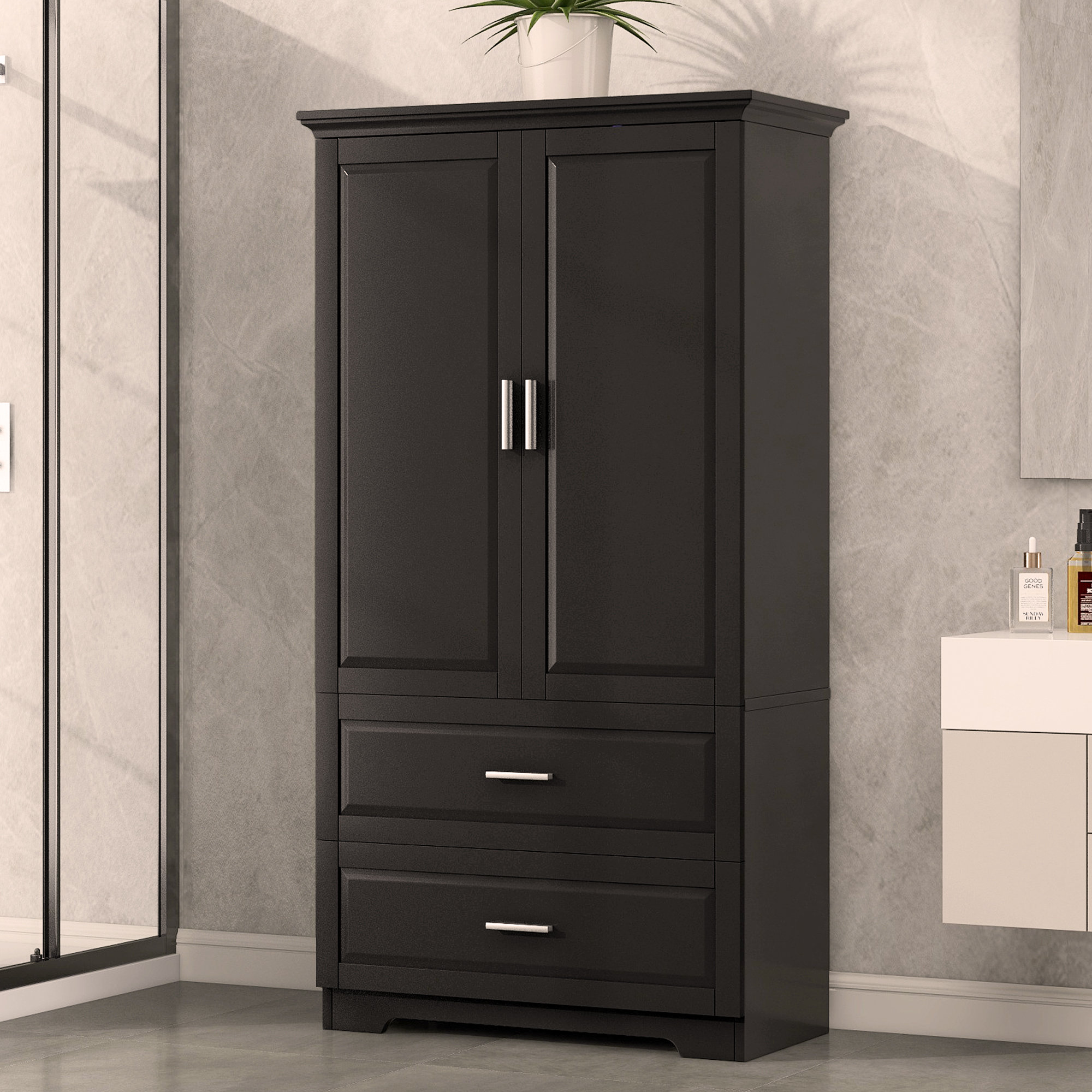 Hokku Designs Jamyira Sturdy Tall Bathroom Storage Cabinet | 2-Door ...