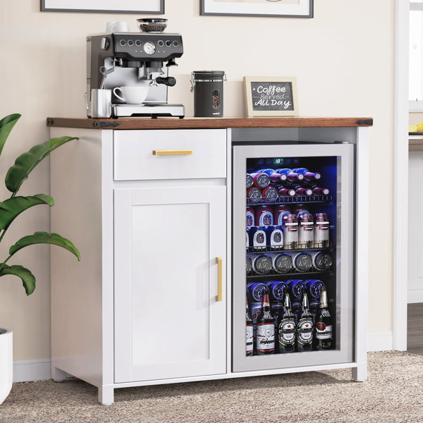 Gracie Oaks Coffee Bar with Mini Fridge Space, Mini Fridge Cabinet ...