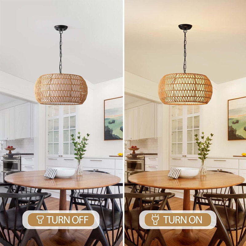 Bay Isle Home™ Boho Rattan Pendant Light Farmhouse Chandelier Light ...