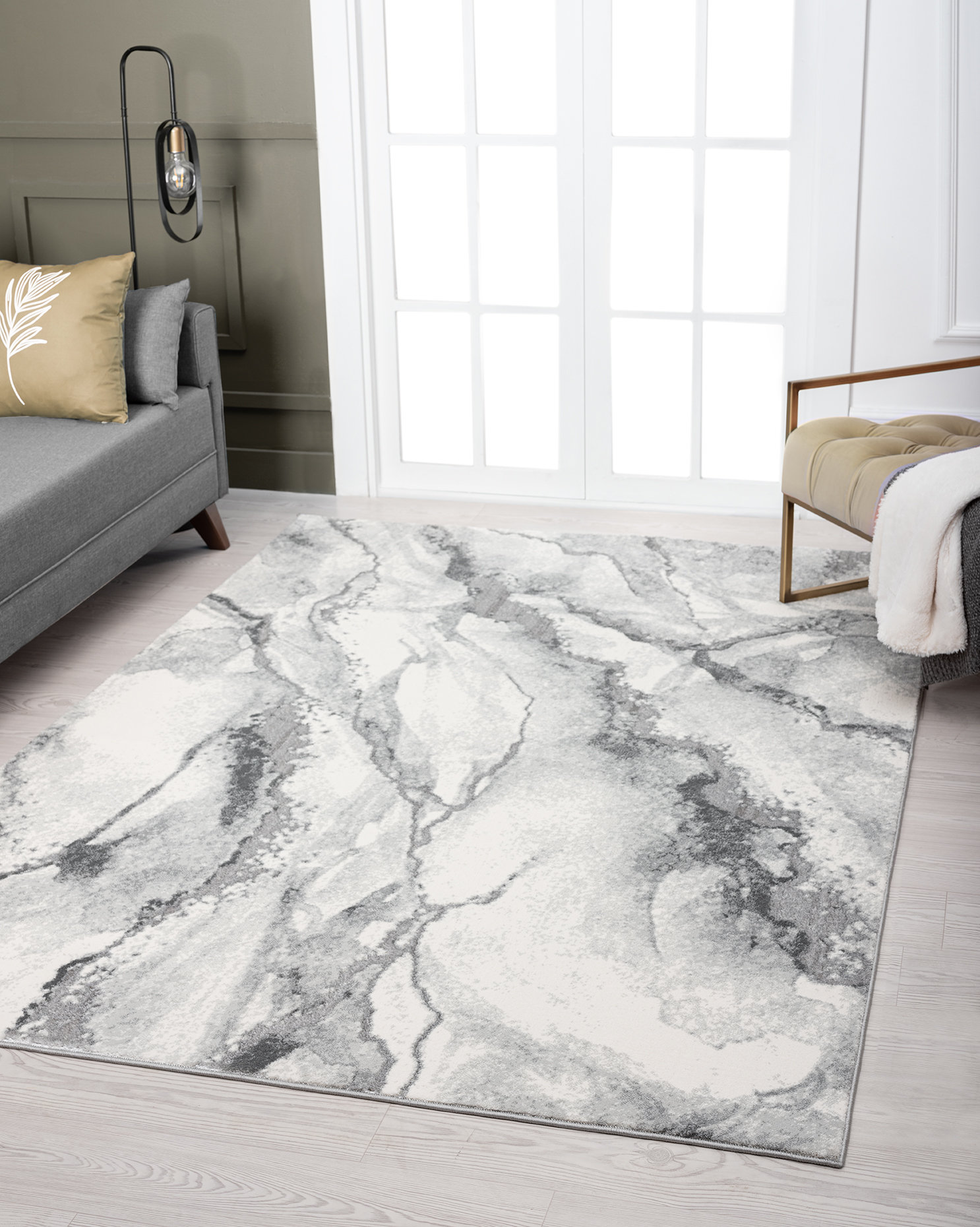 17 Stories Adamantia Abstract White/Grey Area Rug - Wayfair Canada