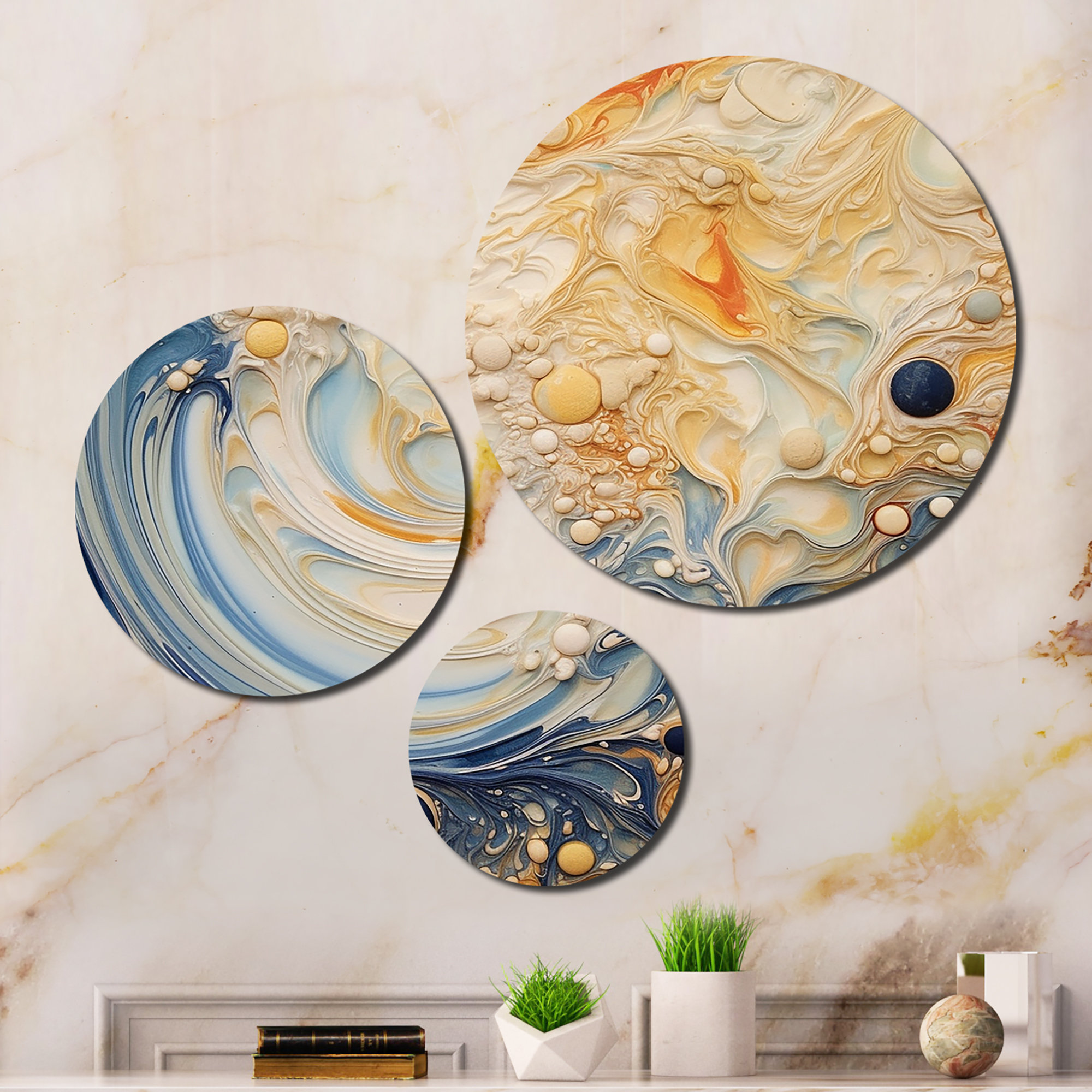 Ivy Bronx Cream Astrology Nebula Marble II - Abstract Shapes Metal Wall Decor Set - Wayfair Canada
