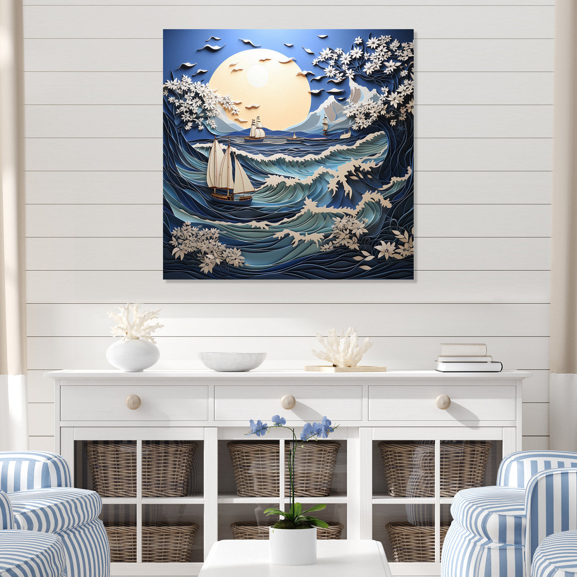 Highland Dunes Beach Boat Elegance Papercut II - Beach Print on Metal ...