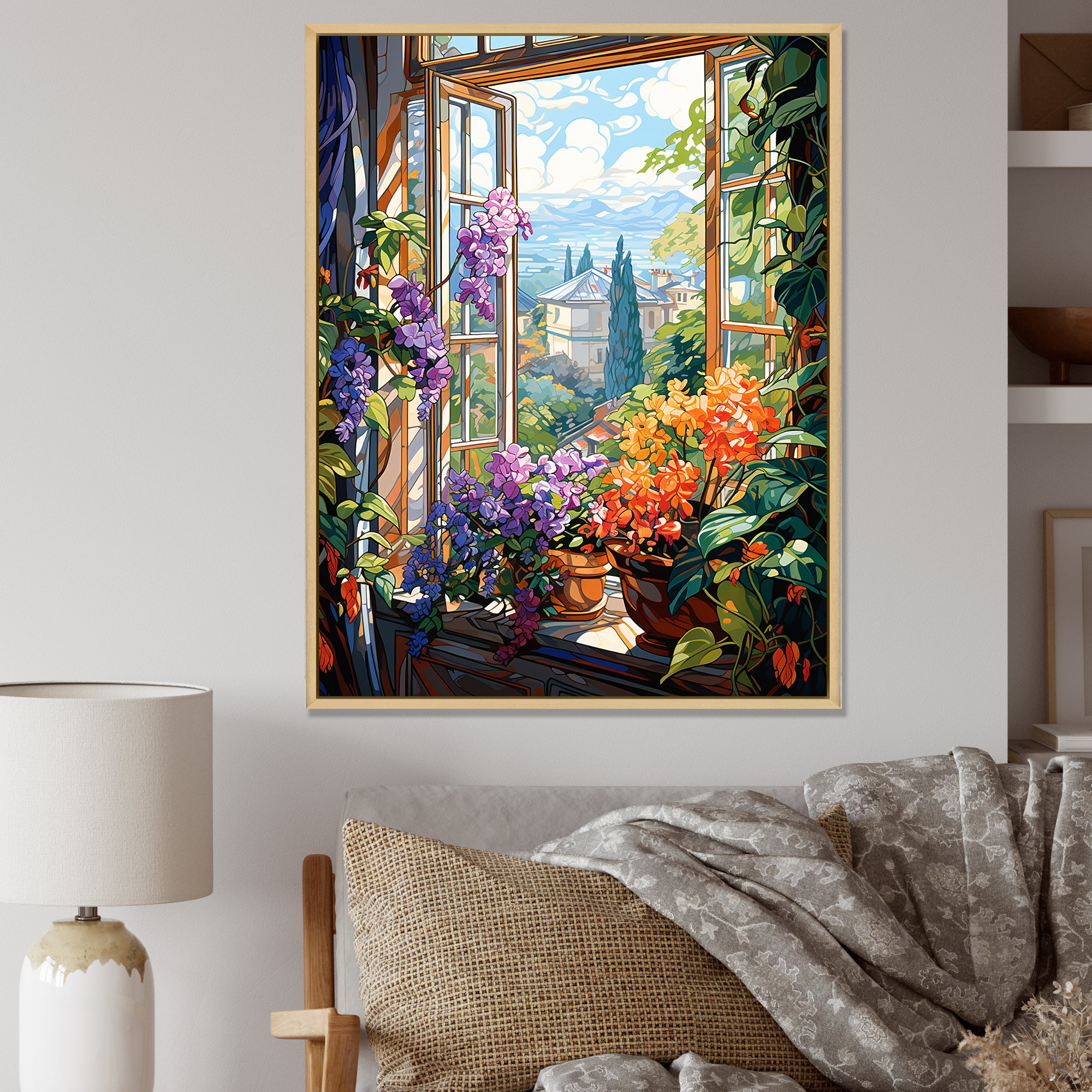 Winston Porter Purple Flower Window Gardens III - Floral Window Wall ...