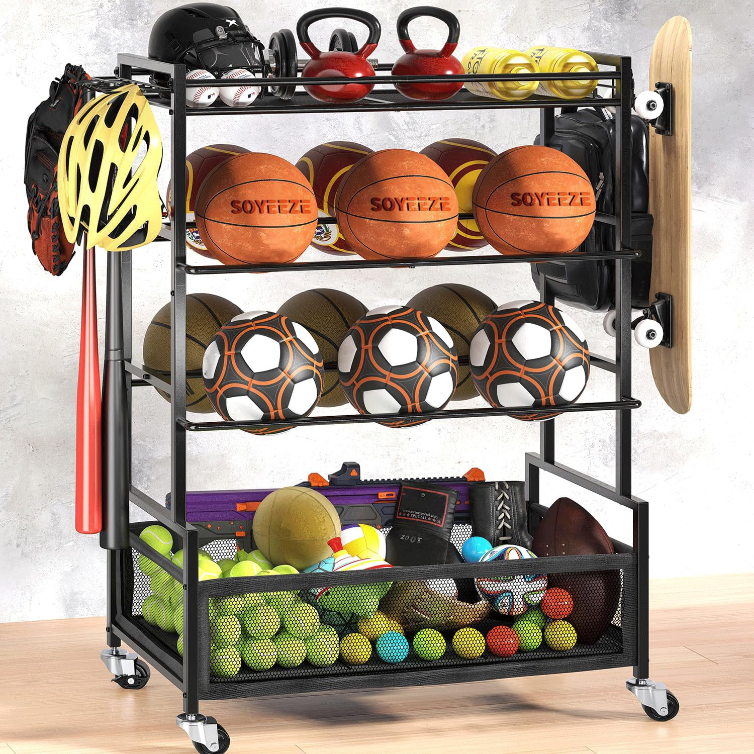 Latitude Run® Sports Equipment Organizer- Ball Storage For Garage,4 ...